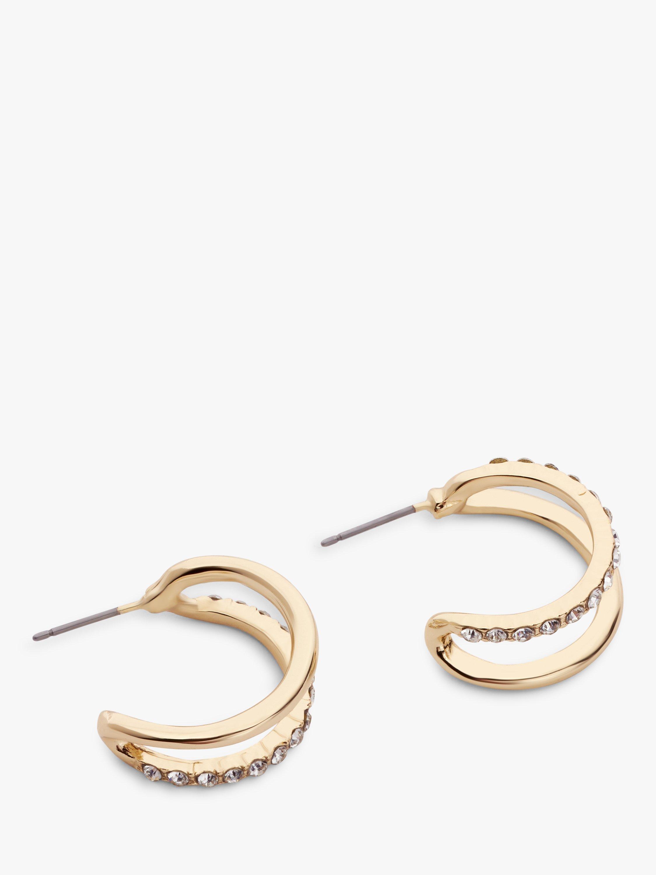 John Lewis Smooth Diamante Split Half Hoop Earrings Gold