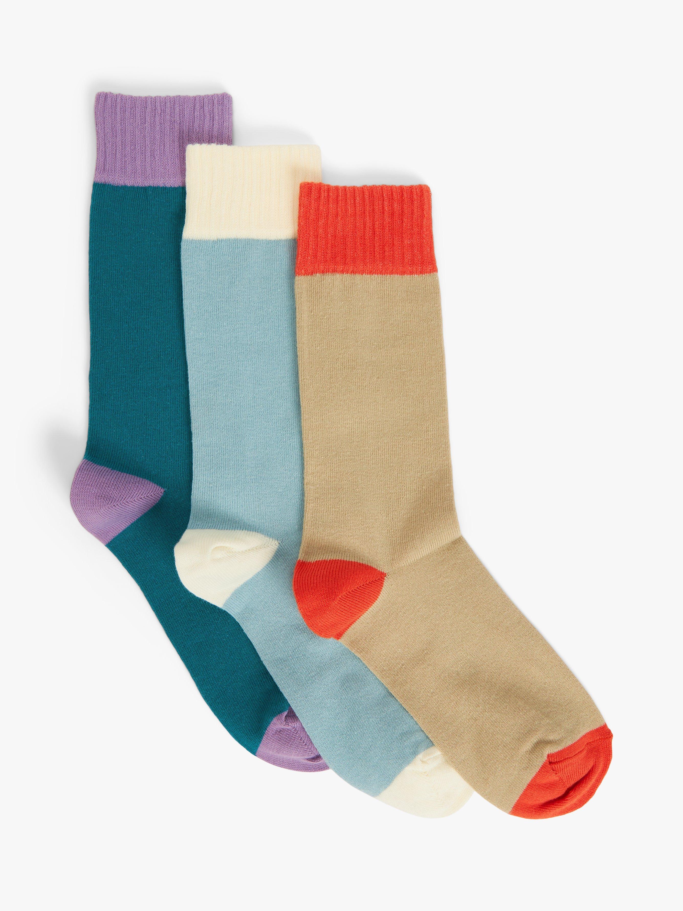 John Lewis Colour Block Organic Cotton Mix Ribbed Welt Ankle Socks ...