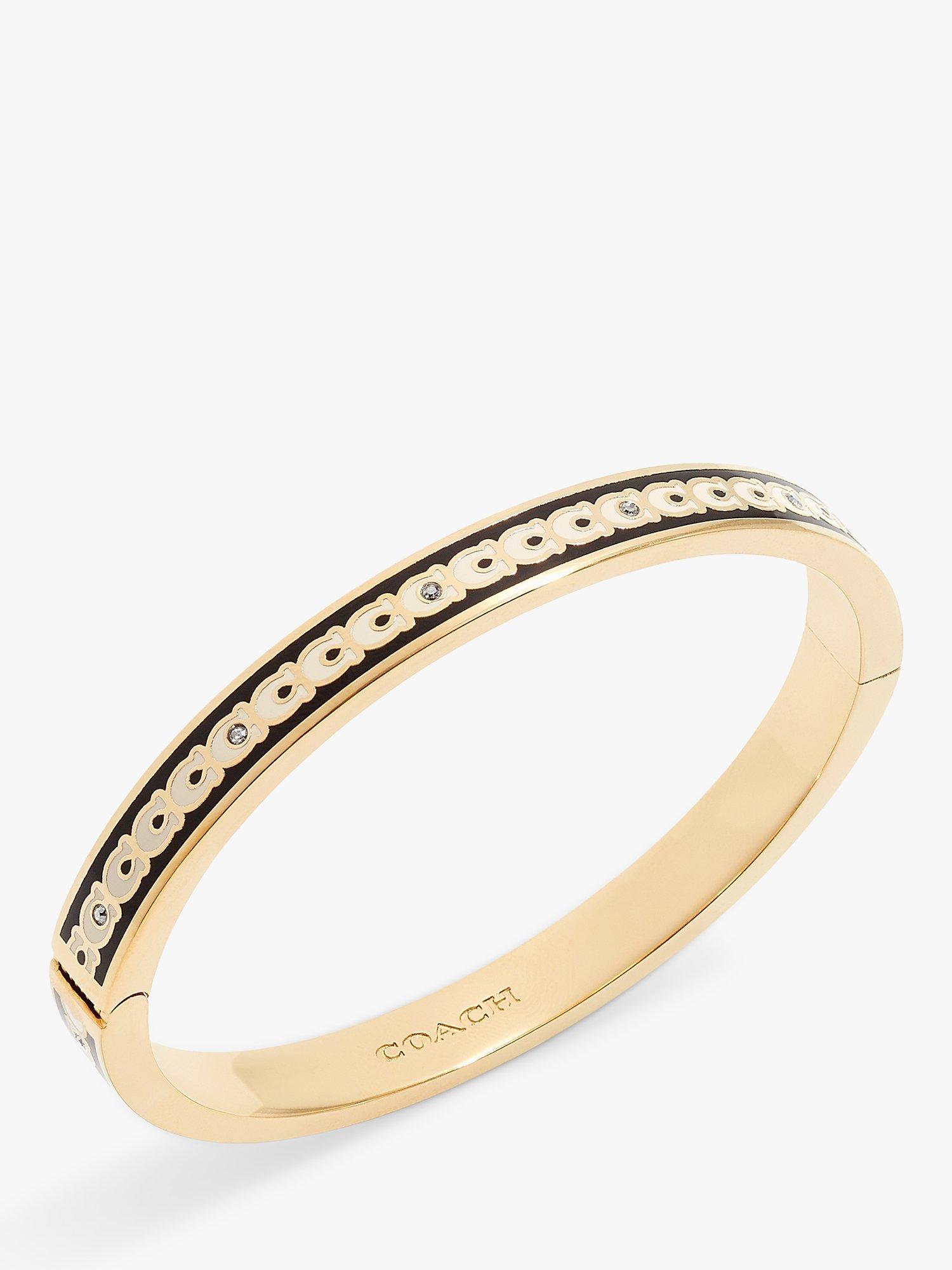 Coach Signature C Crystal Enamel Hinged Bangle, Black/Gold