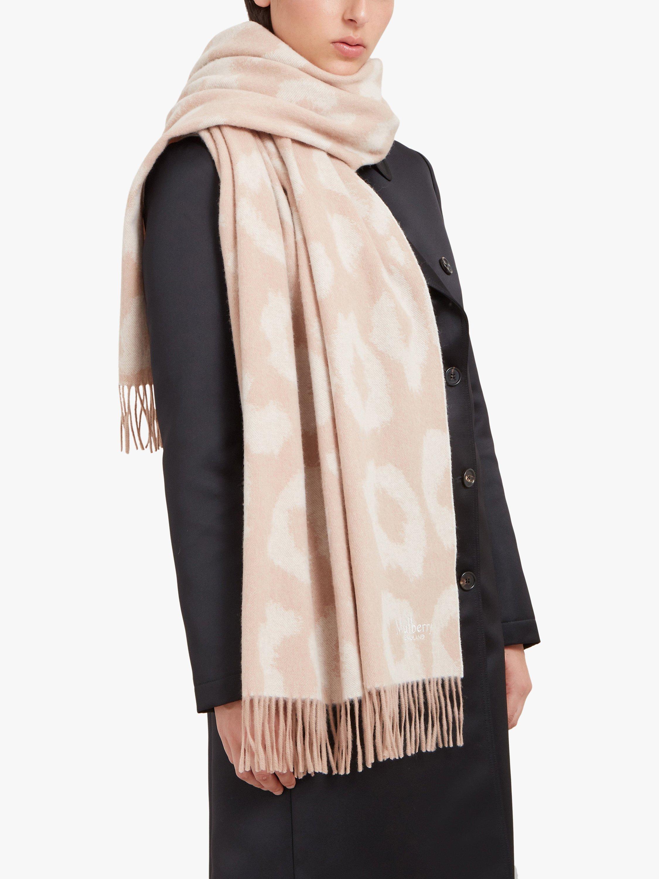 Mulberry Leopard Print Merino Wool Scarf, Maple/Ecru