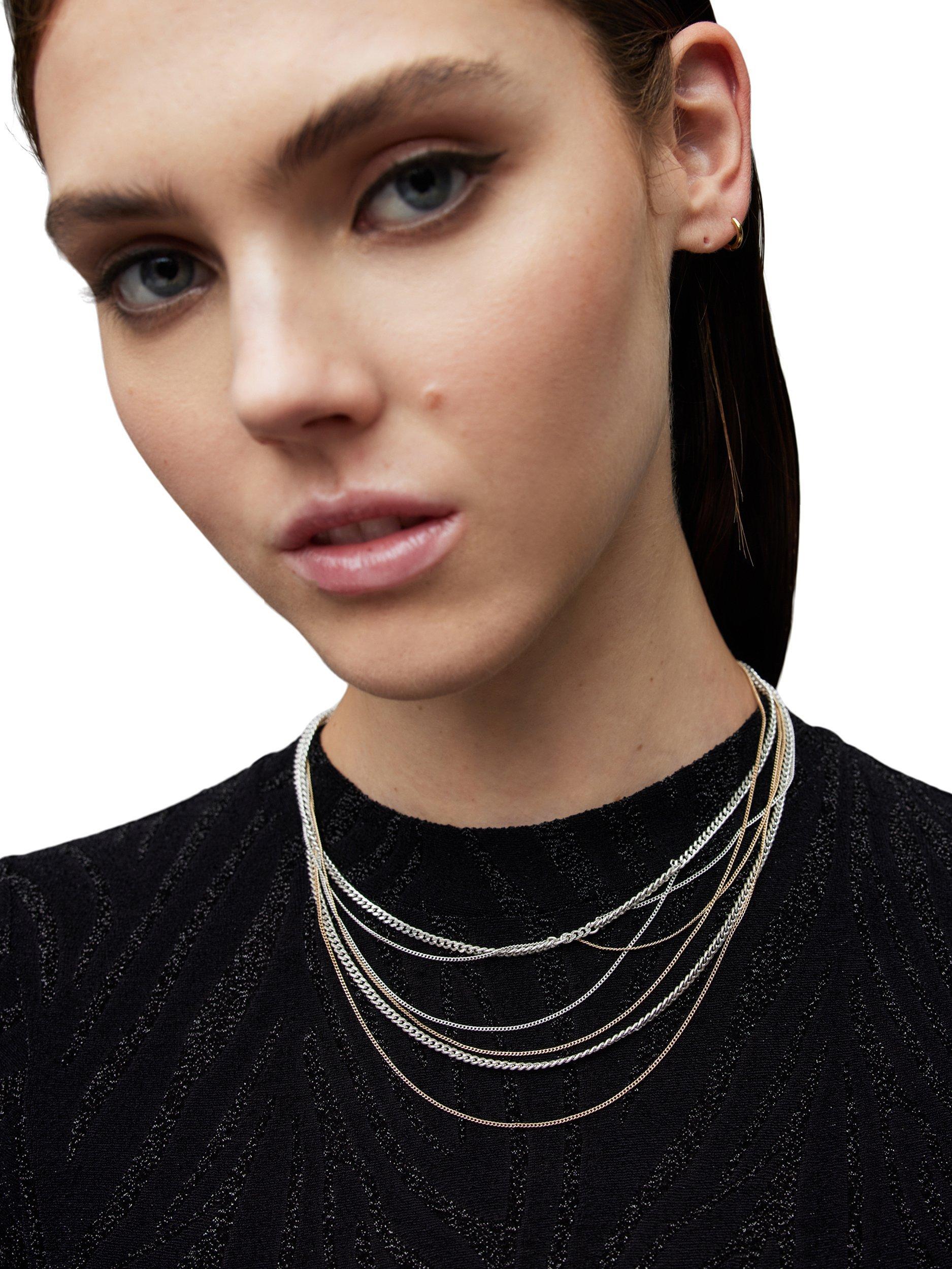 AllSaints Layered Multi Chain Necklace, Gold/Multi