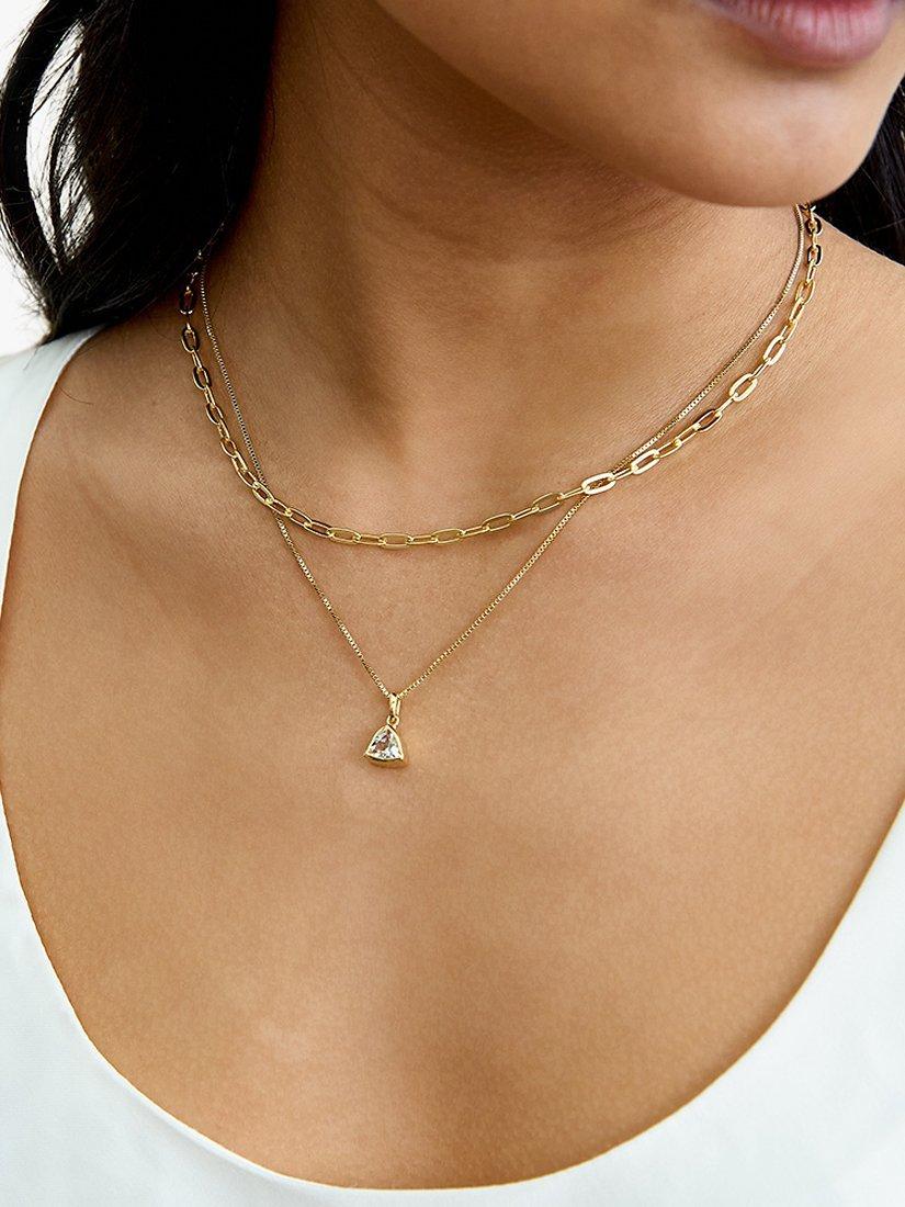 Edge of Ember Triangle Gemstone Pendant Necklace, April White Topaz