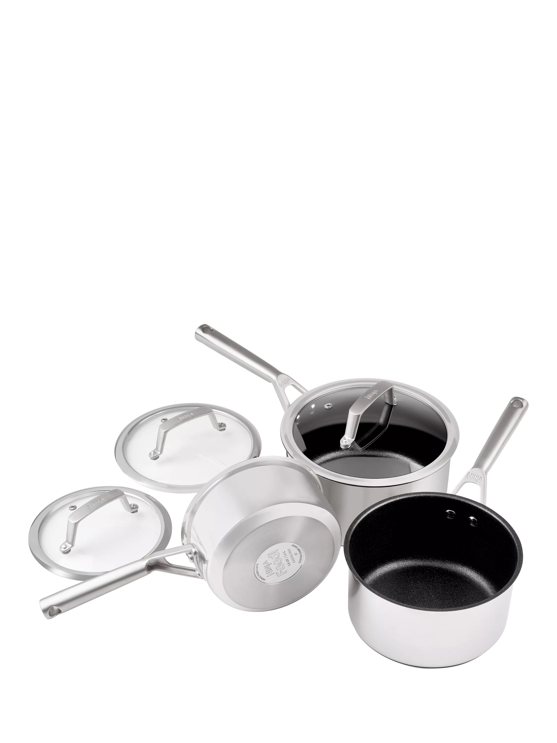 Ninja ZEROSTICK Stainless Steel Non-Stick Saucepan & Lid Set, 3 Piece