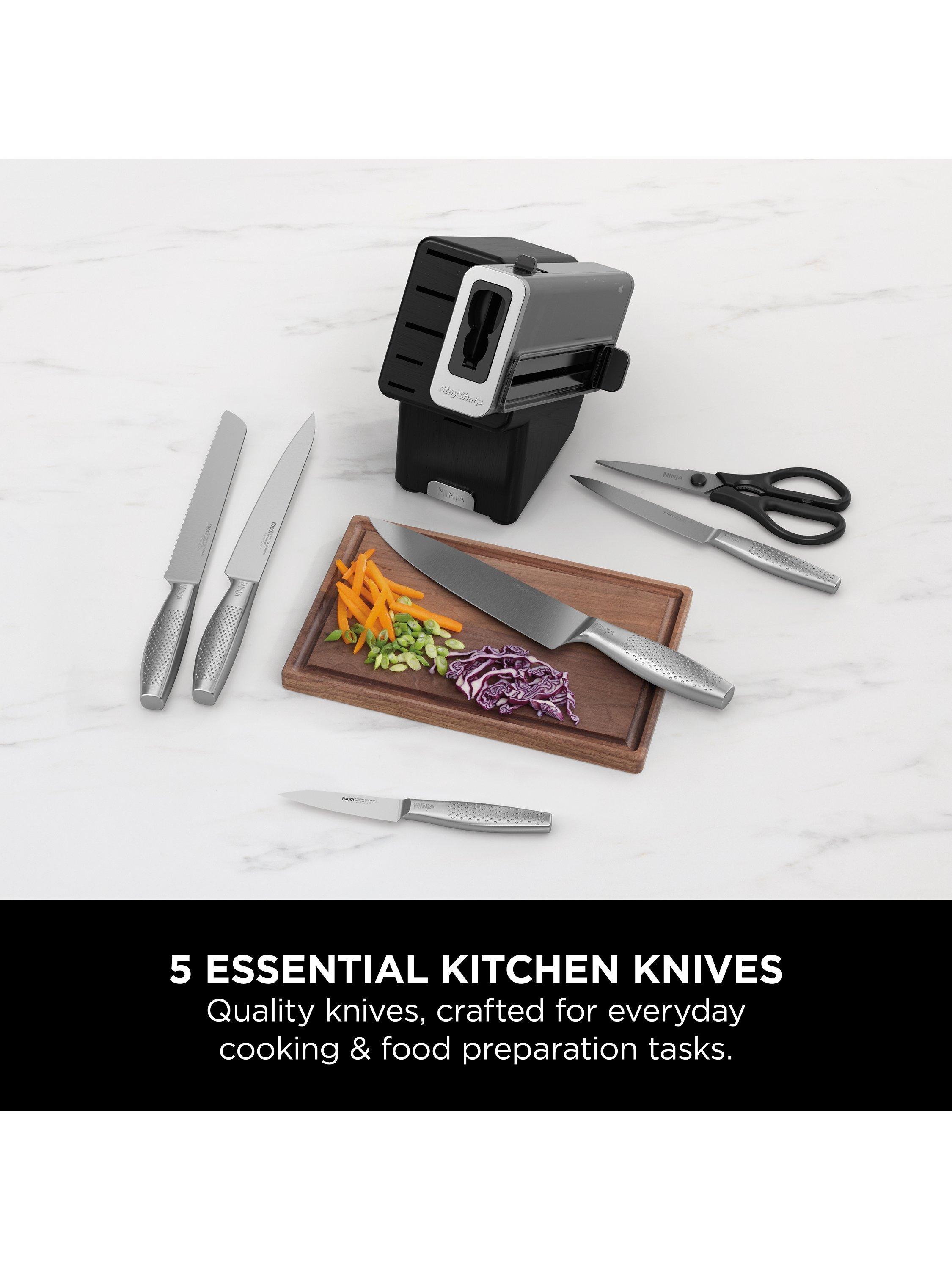 Ninja Foodi StaySharp Filled Knife Block with Sharpener, 6 Piece, Charcoal