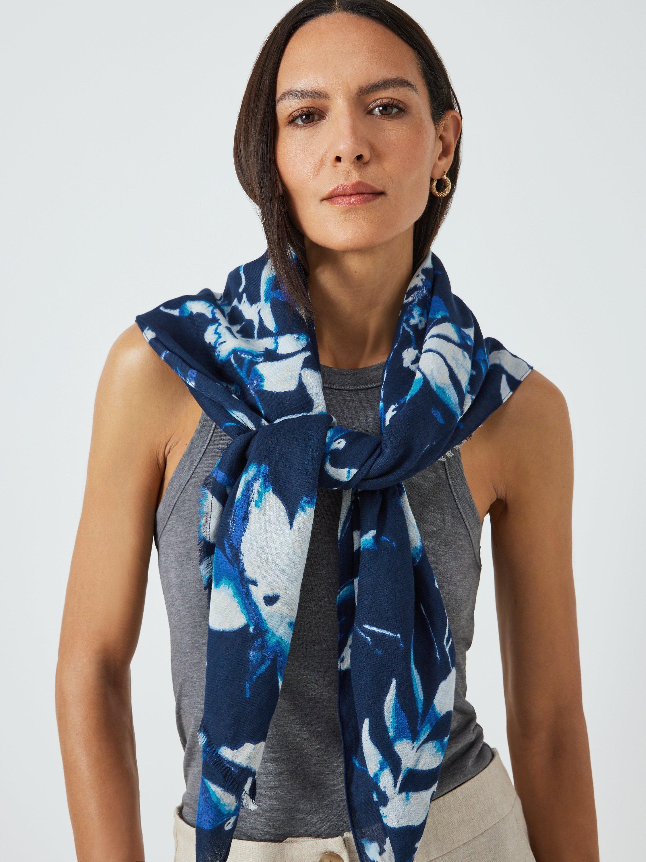 John Lewis Watercolour Bloom Scarf, Dark Sapphire