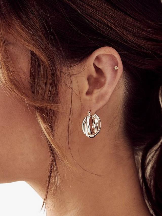 Orelia Interlocking Hoop Earrings, Silver Orelia Interlocking Hoop Earrings, Silver