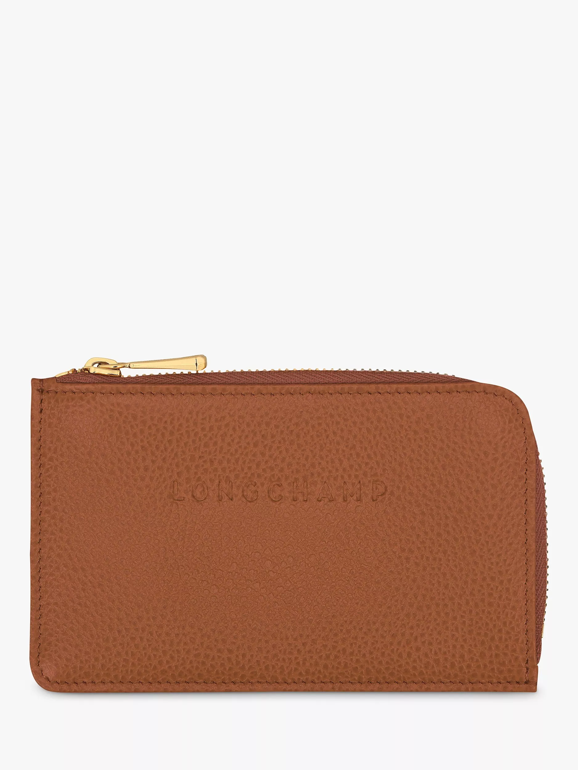 Longchamp Le Foulonné Zipped Leather Card Holder, Caramel