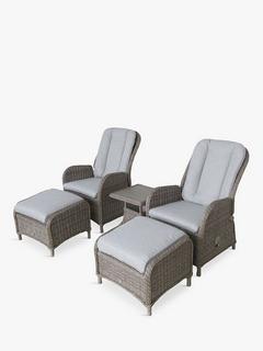 LG Outdoor St Tropez 2 Seater Reclining Garden Chairs with Footstools Side Table Set Sand