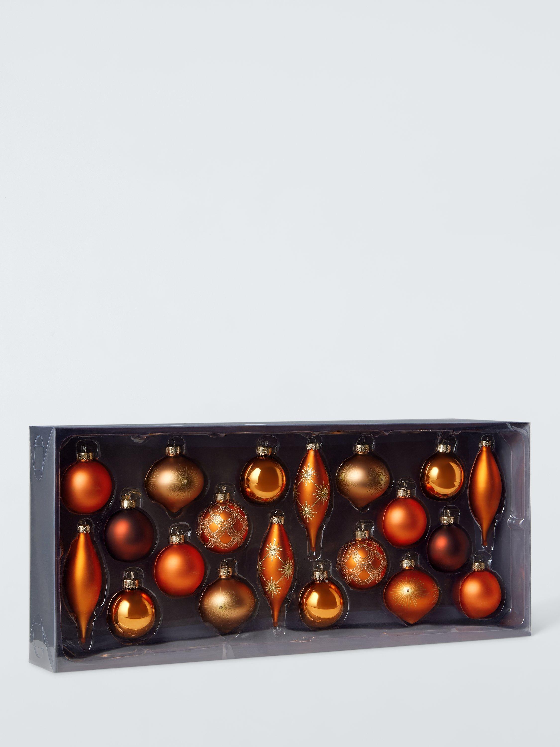John Lewis Assorted Glass Baubles Box of 20 Copper