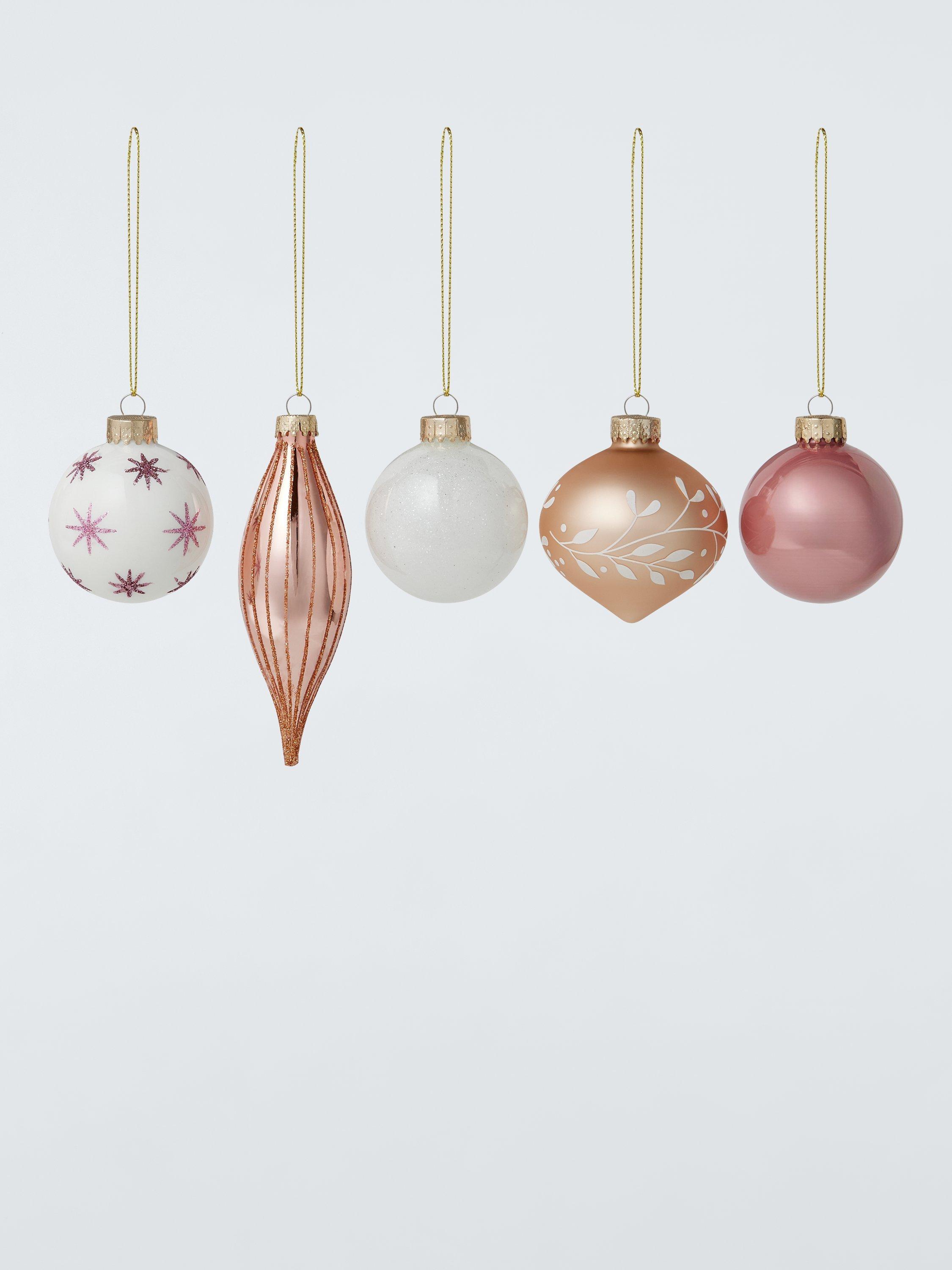 John Lewis Assorted Glass Baubles, Box of 20, Pink