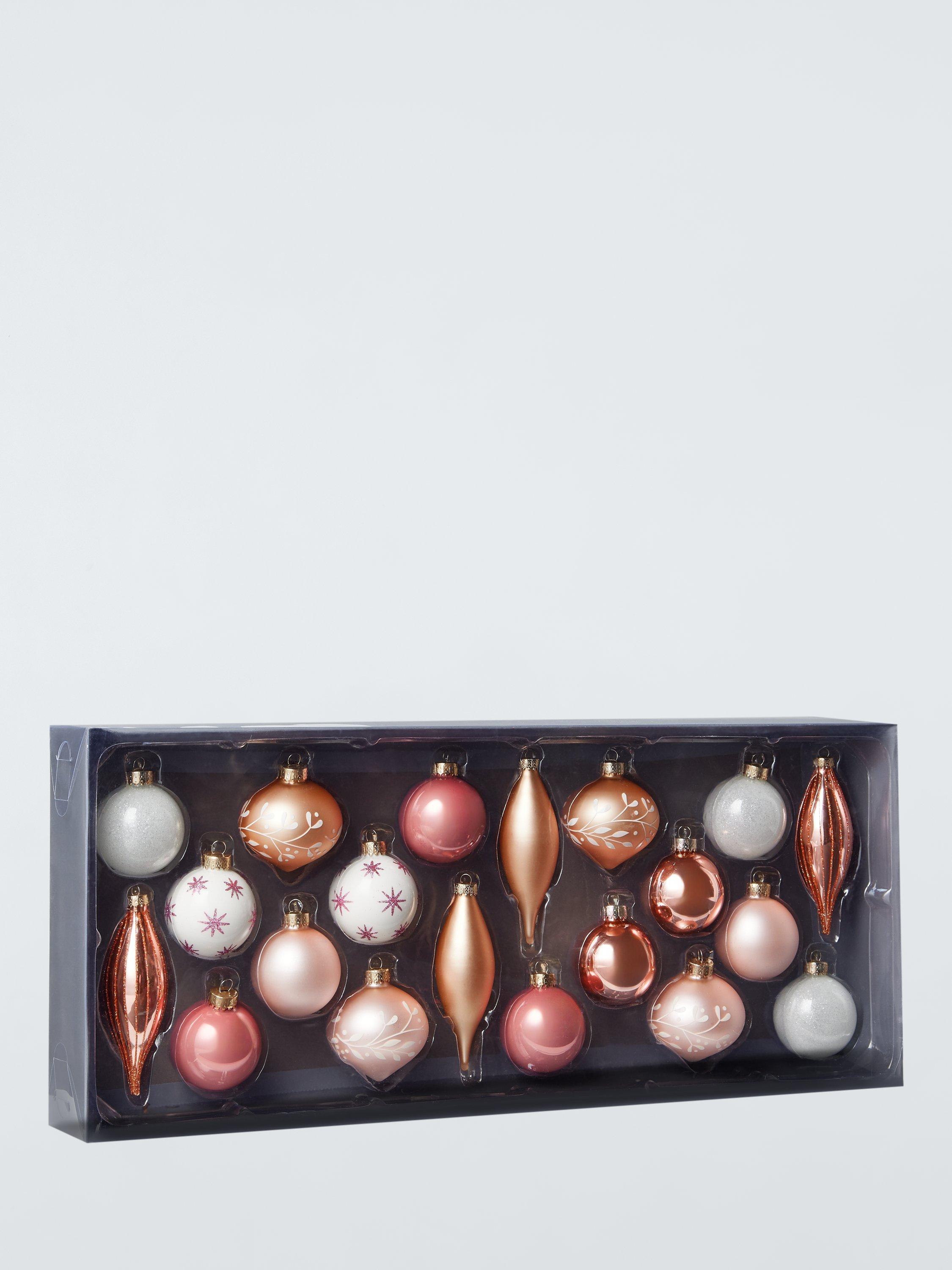 John Lewis Assorted Glass Baubles, Box of 20, Pink