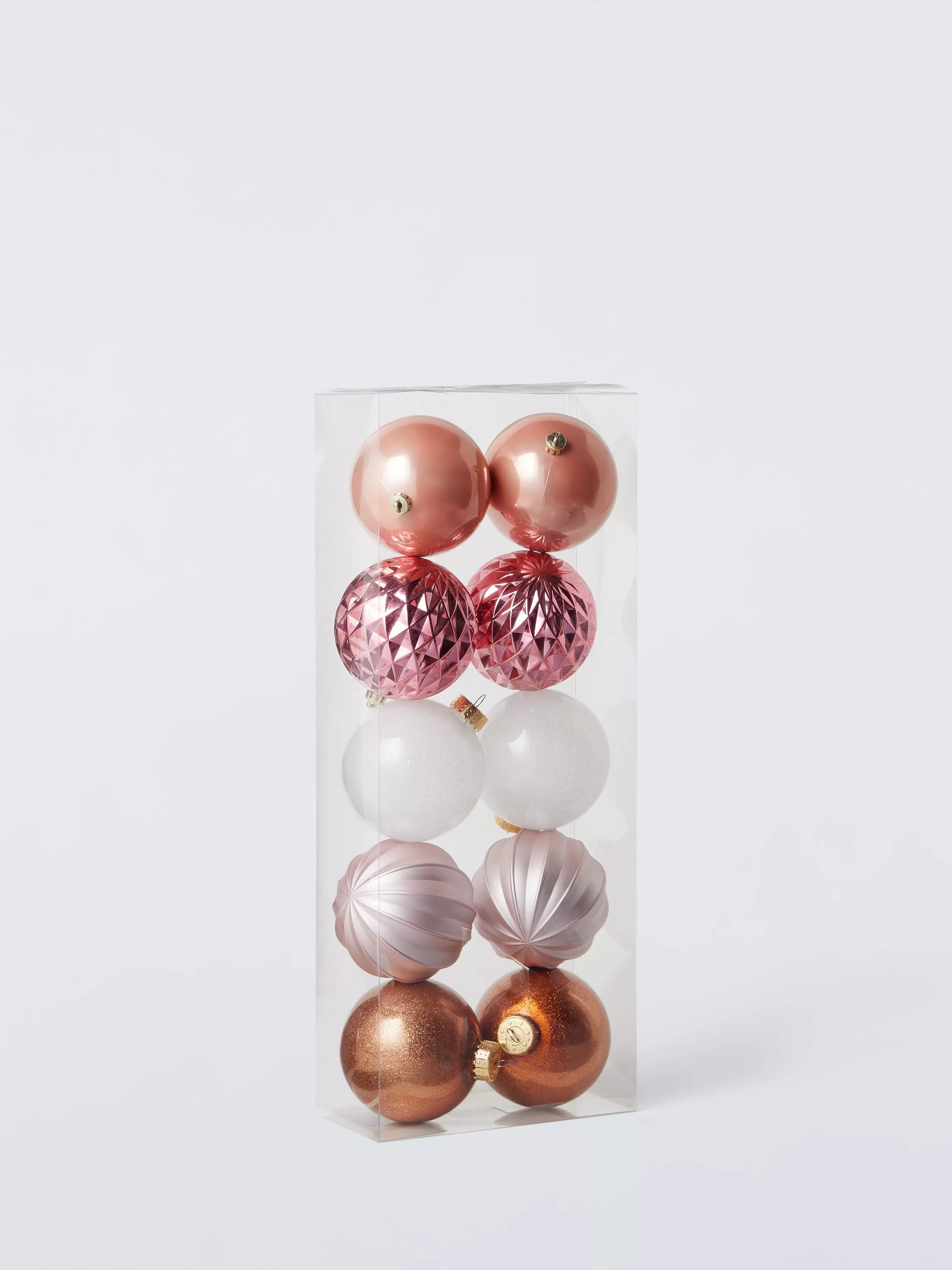 John Lewis Shatterproof Glitter Baubles, Box of 10, Pink