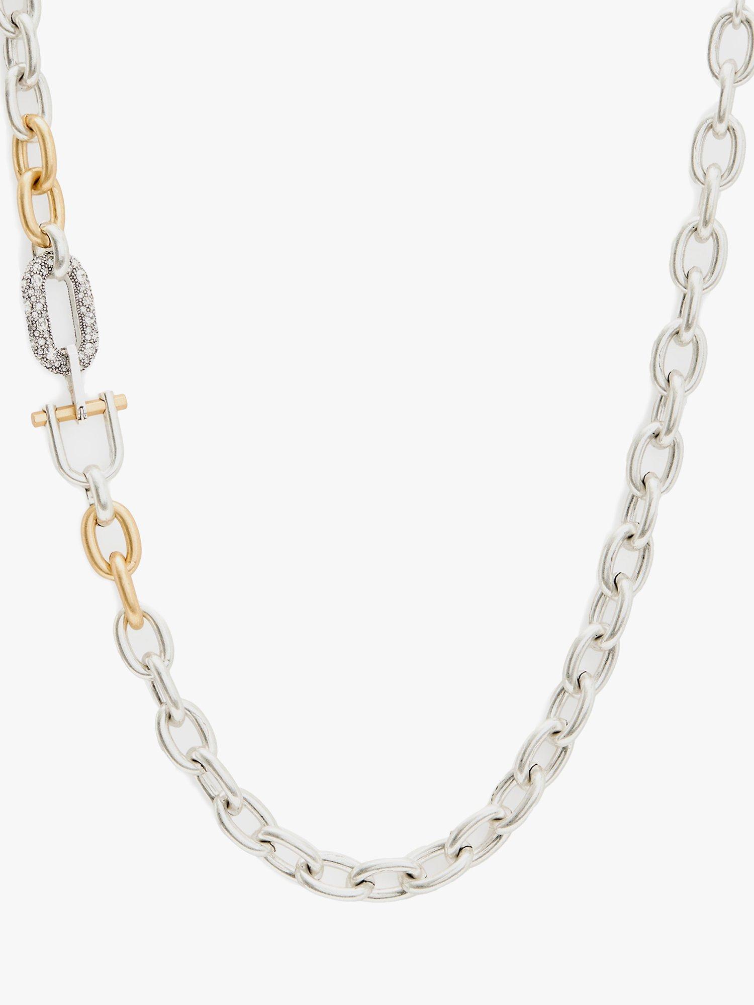 AllSaints Statement Pave Link Collar Necklace Warm Silver