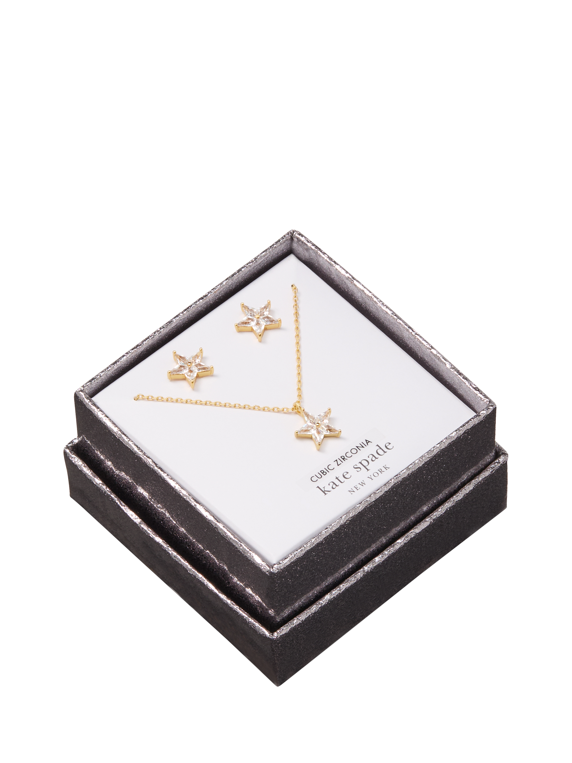 kate spade new york Star Cubic Zirconia Stud Earrings and Pendant Necklace Jewellery Set Clear Gold