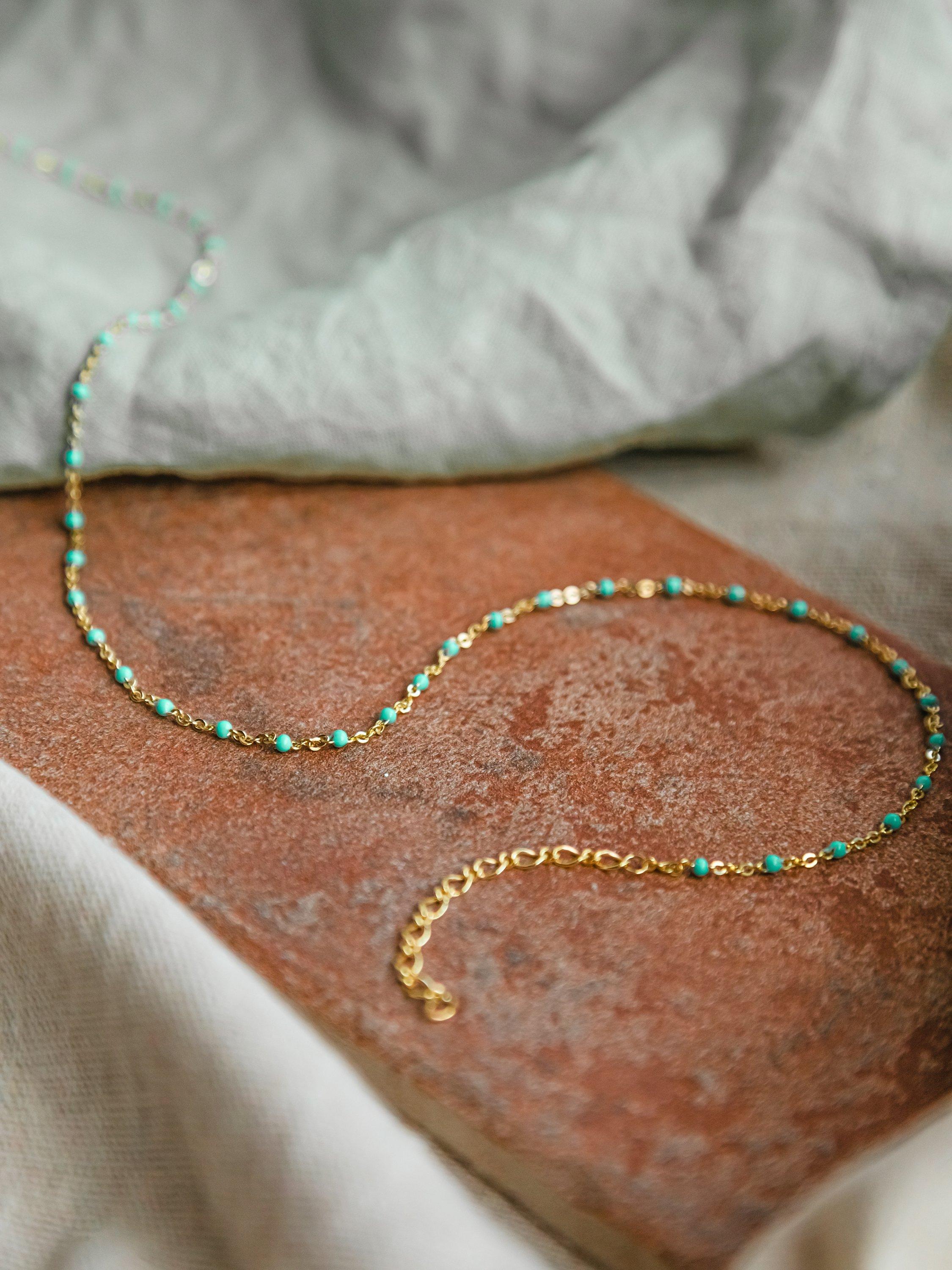 Daisy London Enamel Beaded Necklace, Gold/Blue