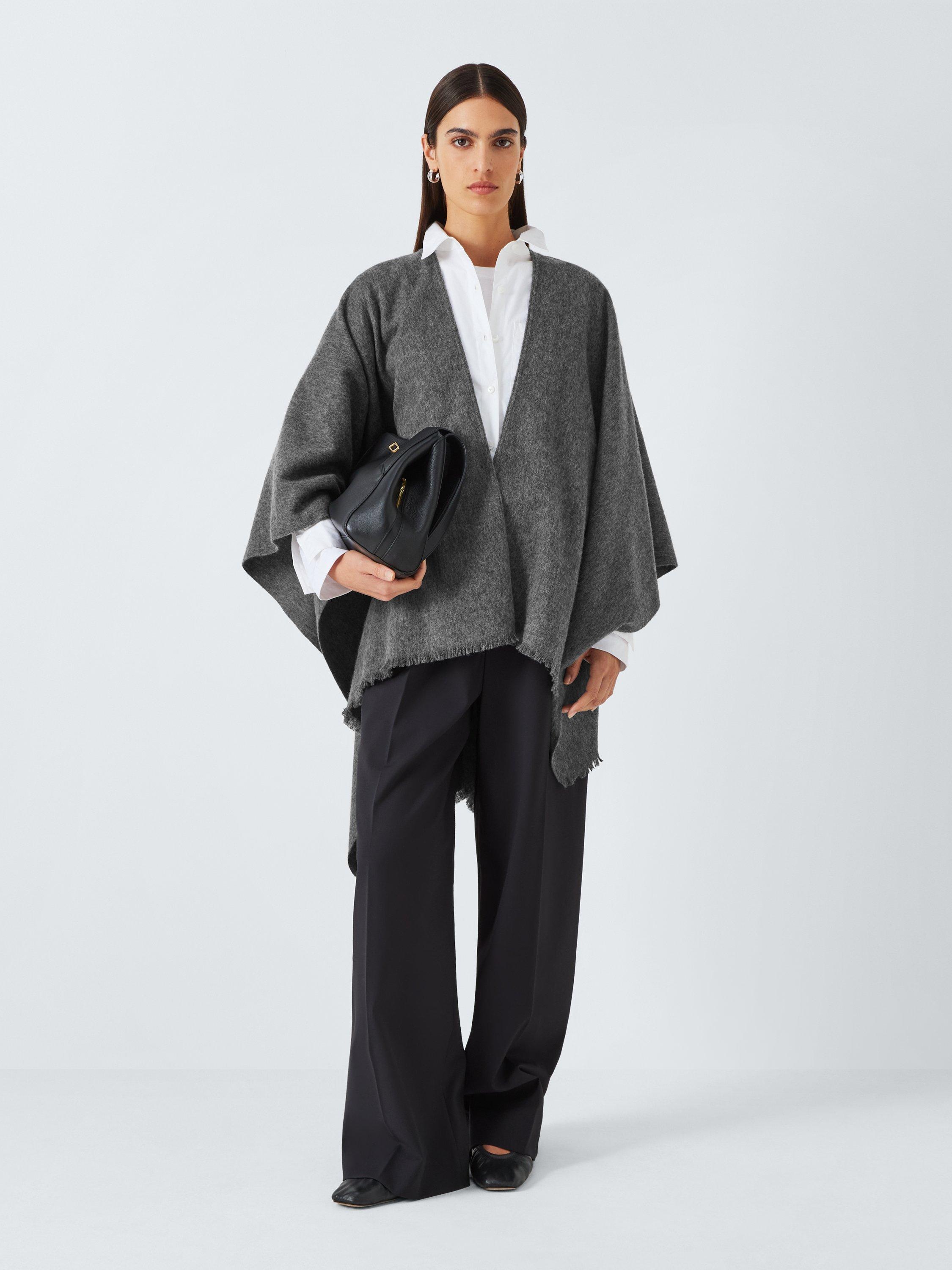 John Lewis Fringed Wool Cape Mid Grey