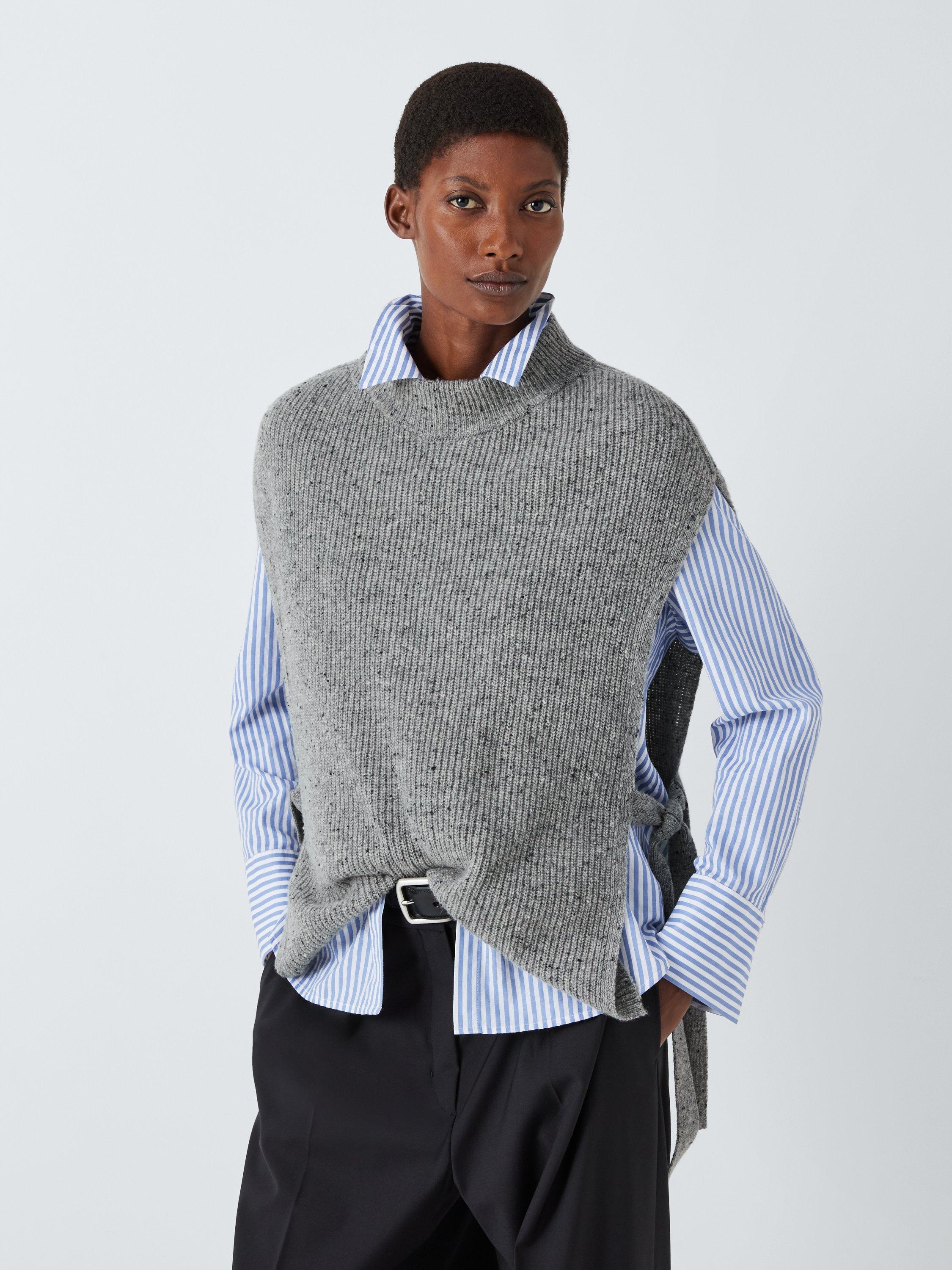 John Lewis Turtle Neck Wool Blend Rib Knit Tabard, Grey