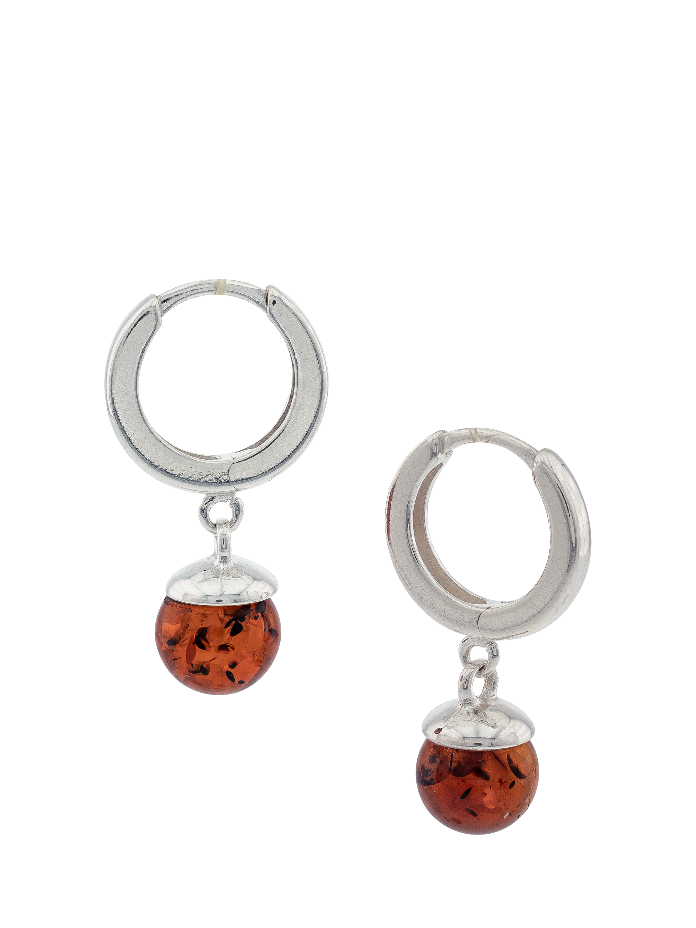 Be Jewelled Baltic Cognac Amber Drop Huggie Hoop Earrings Silver