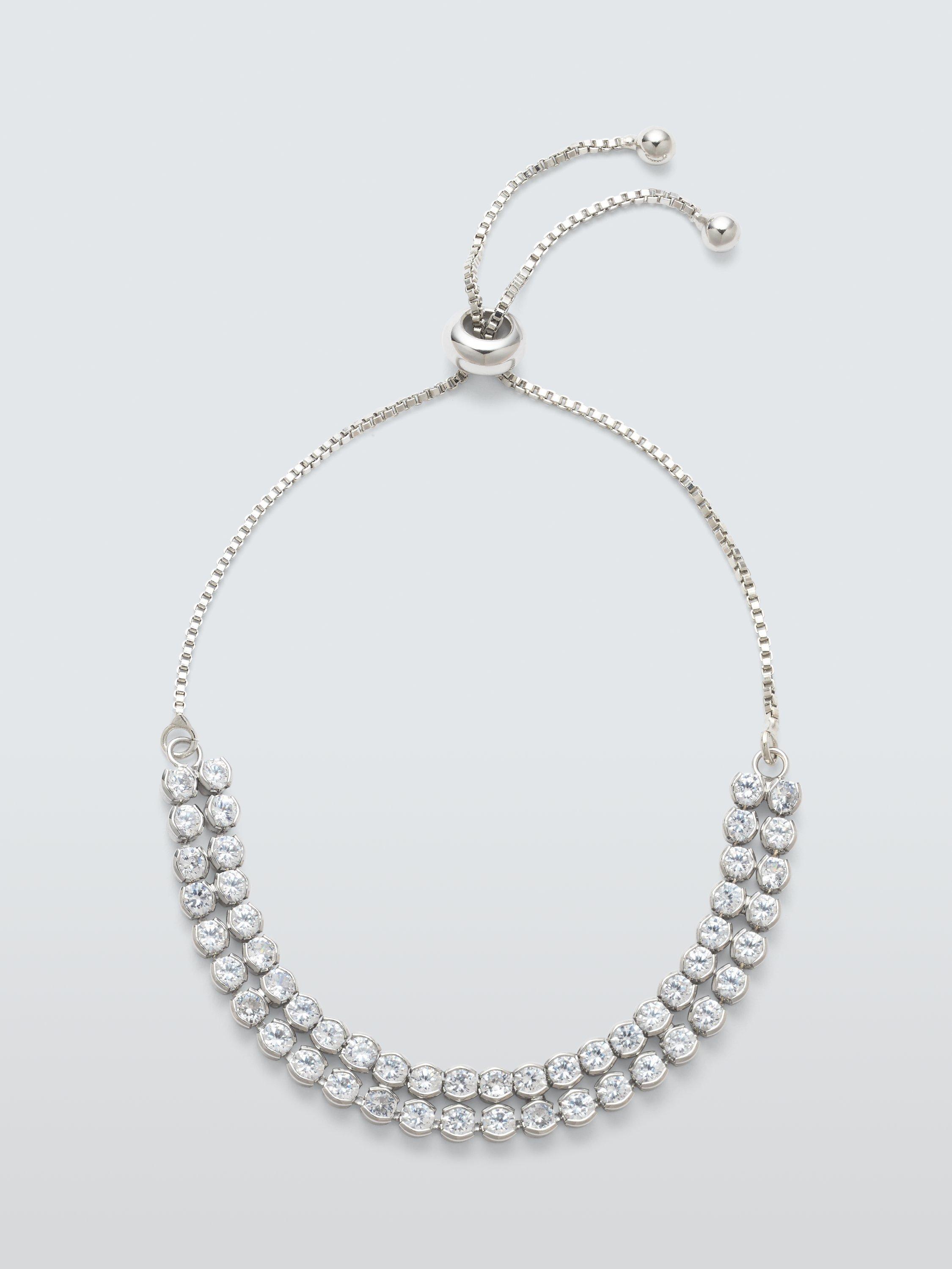 John Lewis Double Row Cubic Zirconia Slider Bracelet Silver