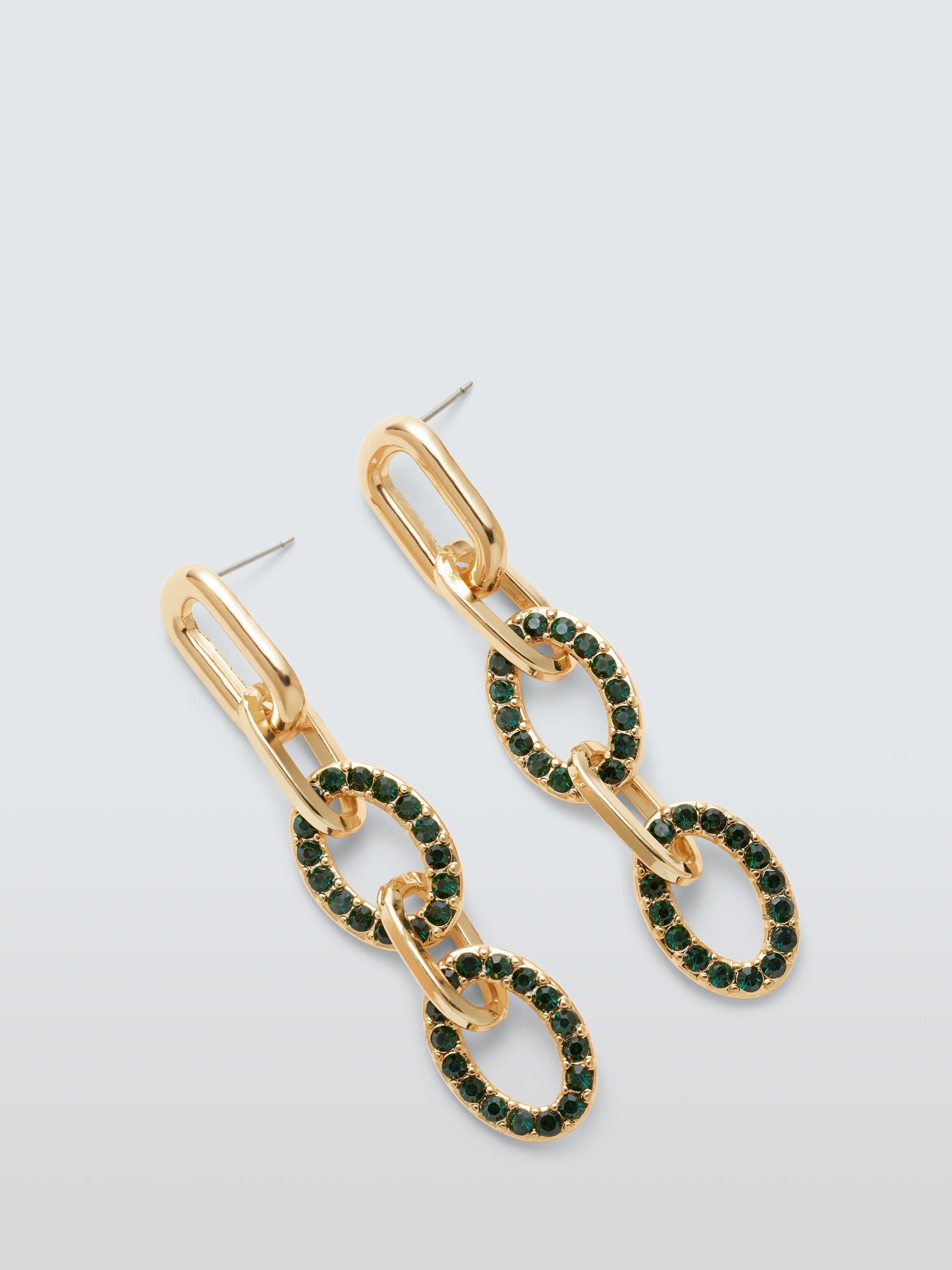 John Lewis Diamante Encrusted Oval Link Drop Earrings Gold