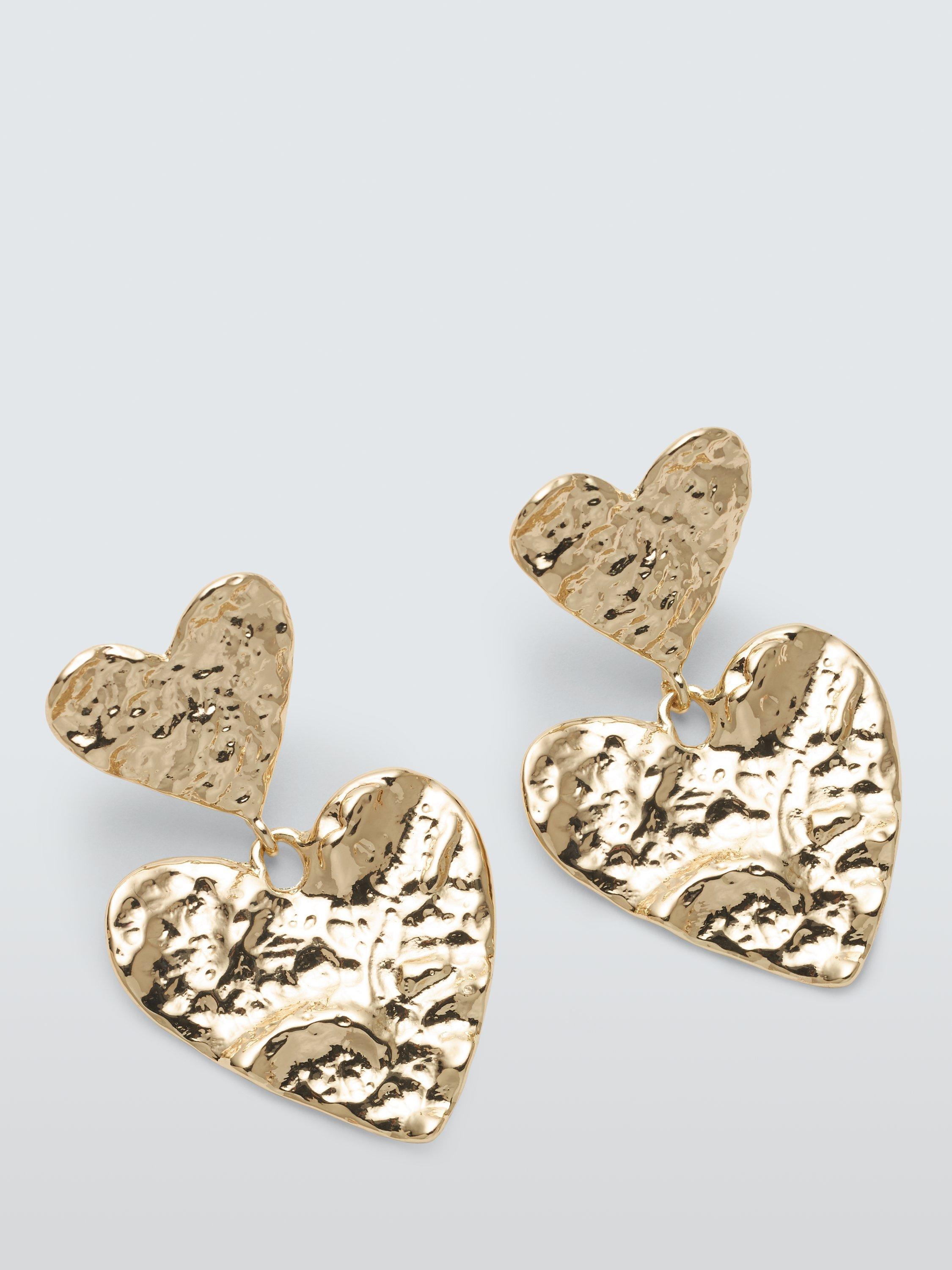 John Lewis Hammered Double Heart Drop Earrings Gold