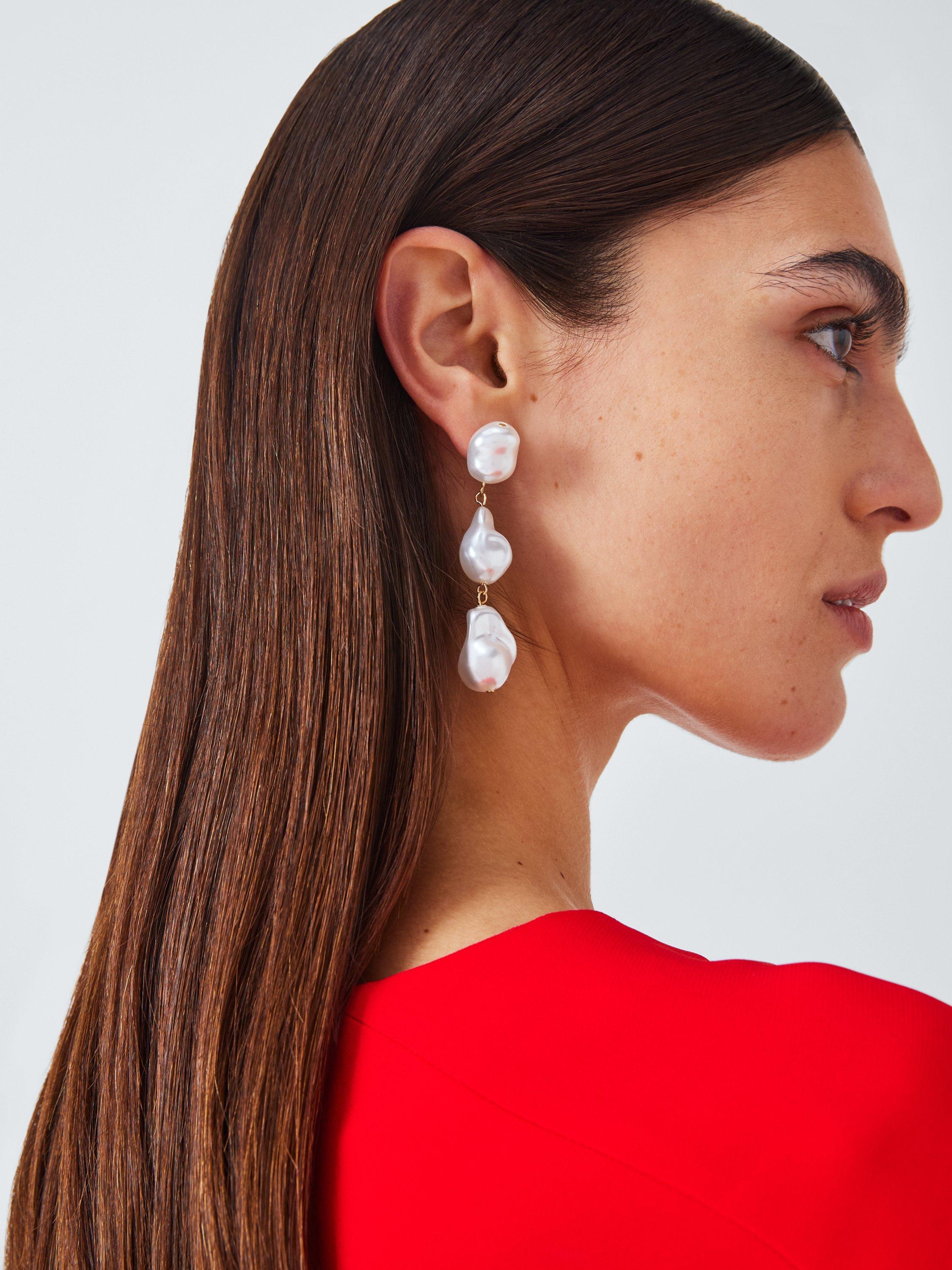 John Lewis Irregular Faux Pearl Drop Earrings Gold