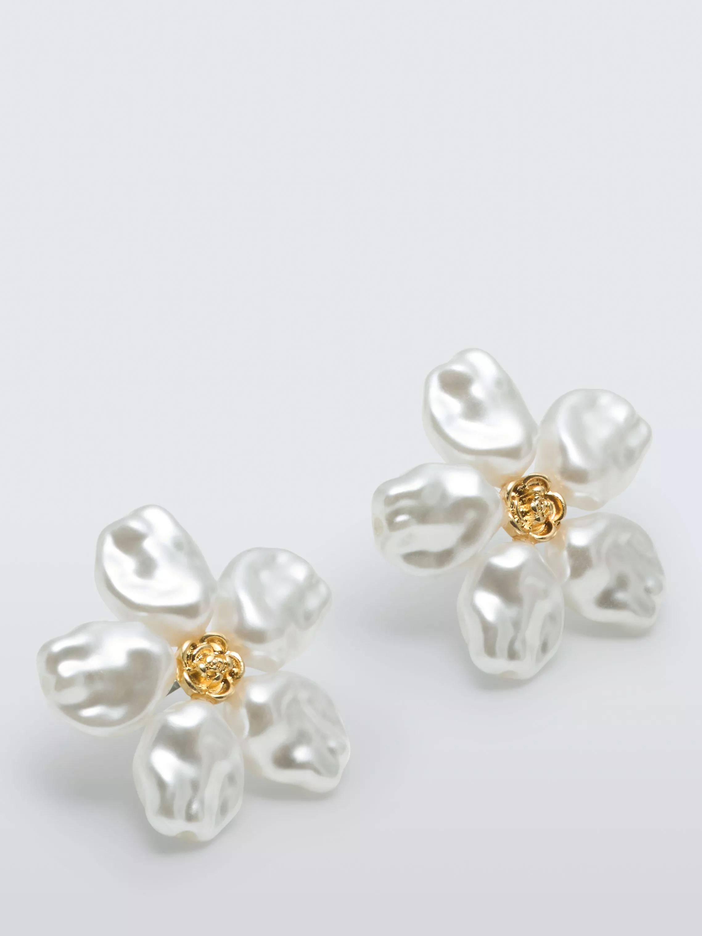 John Lewis Faux Pearl Petal Flower Stud Earrings Silver Gold