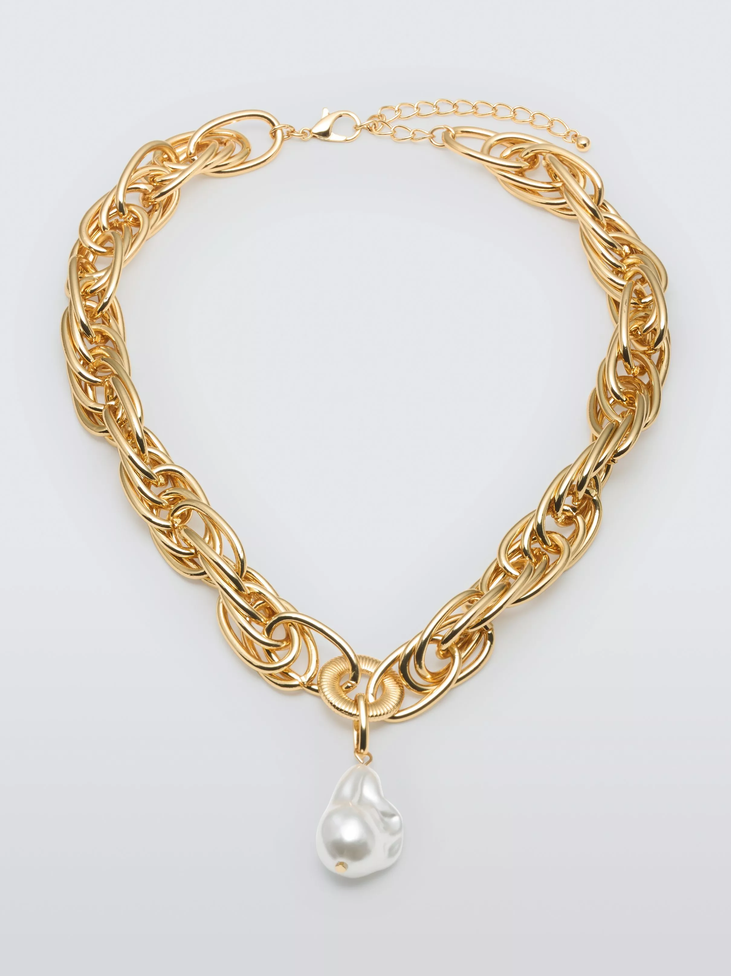 John Lewis Faux Pearl Pendant Statement Link Necklace Gold