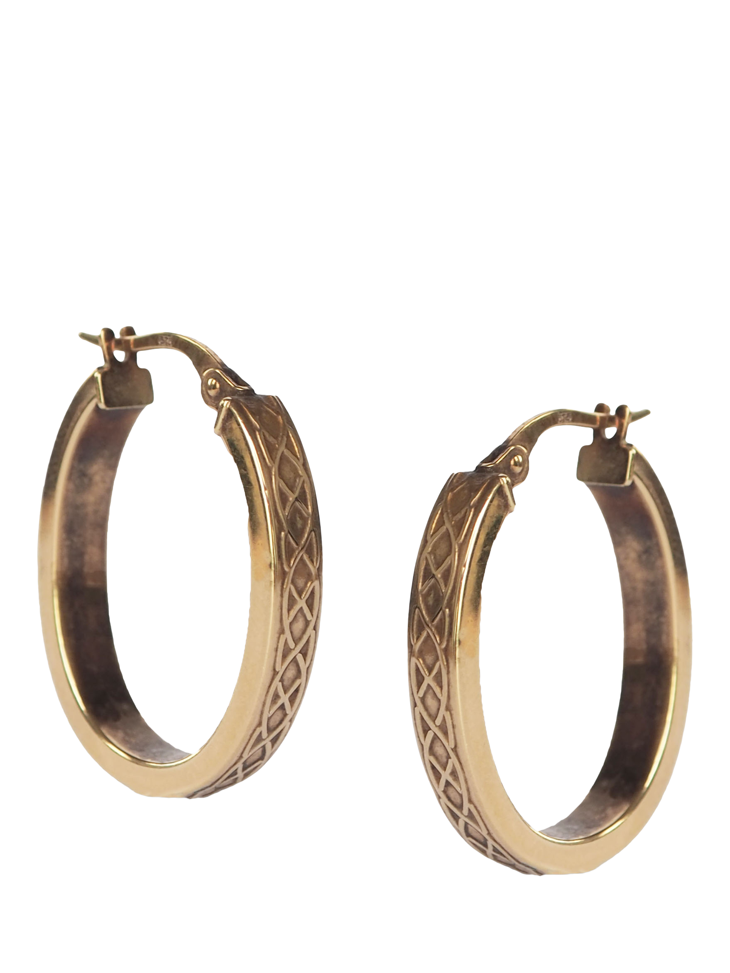 L & T Heirlooms Pre-Loved 9ct Yellow Gold Celtic Pattern Hoop Earrings