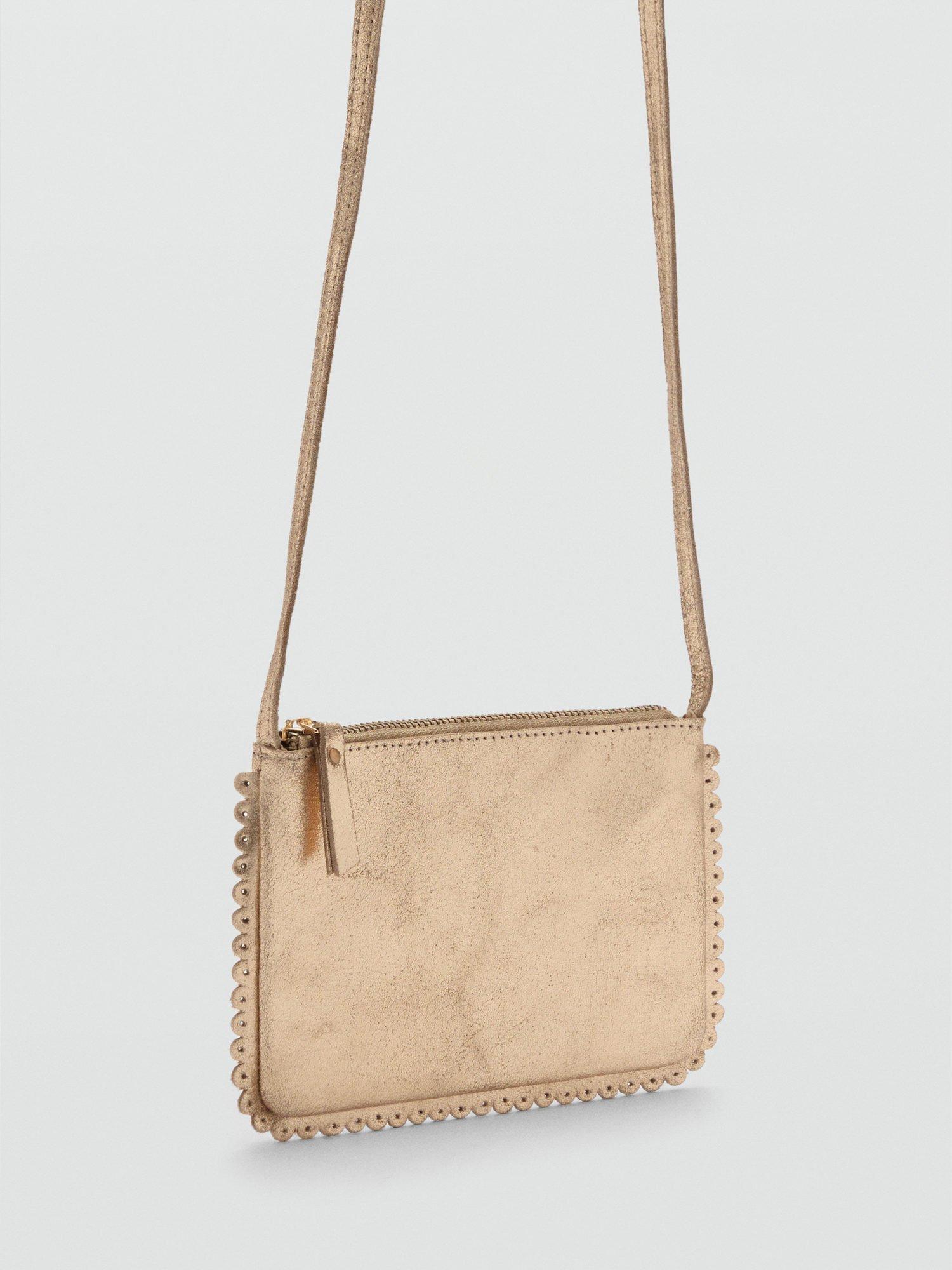 Mango Ondas Metallic Leather Crossbody Bag, Gold