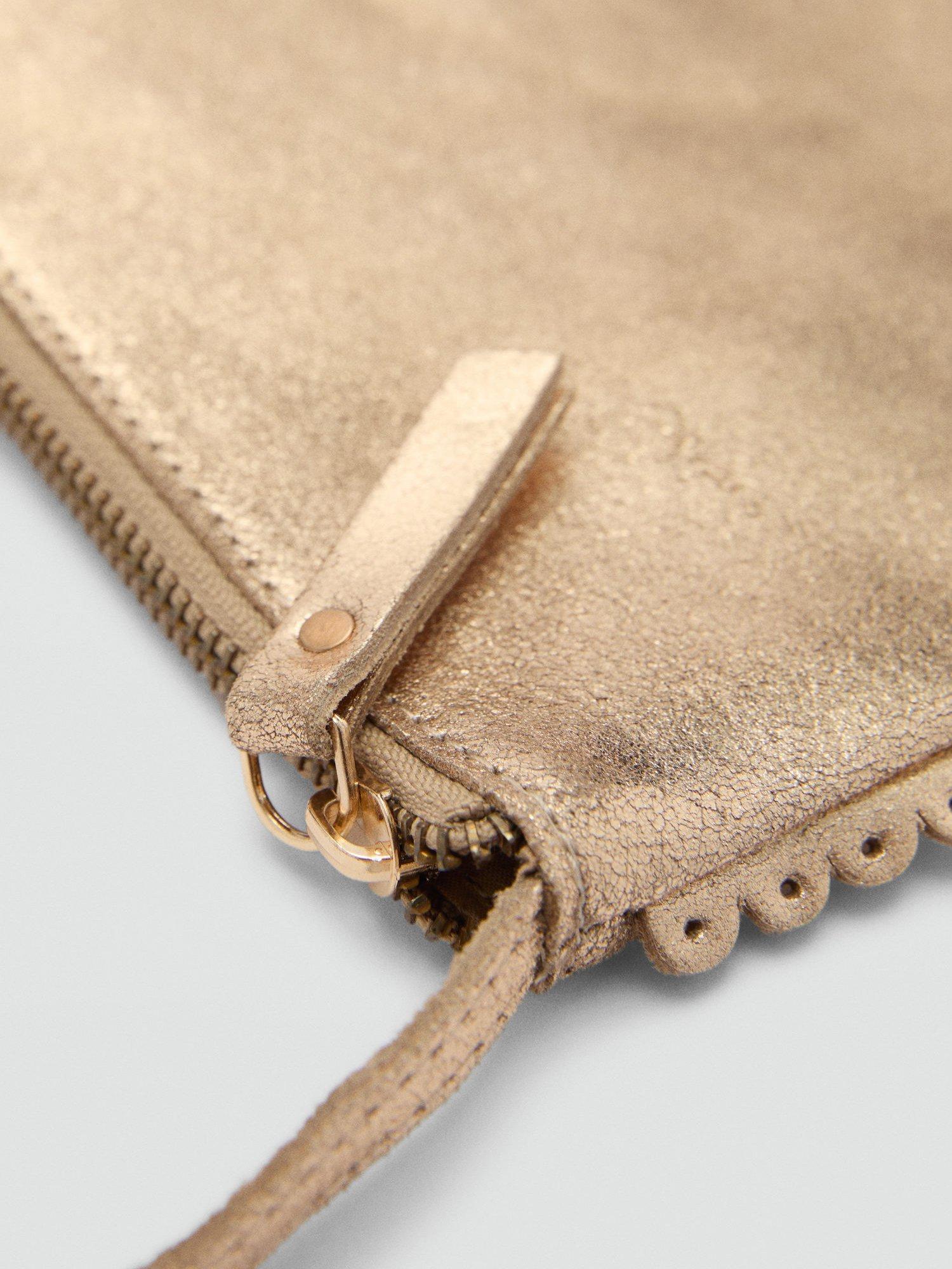 Mango Ondas Metallic Leather Crossbody Bag, Gold