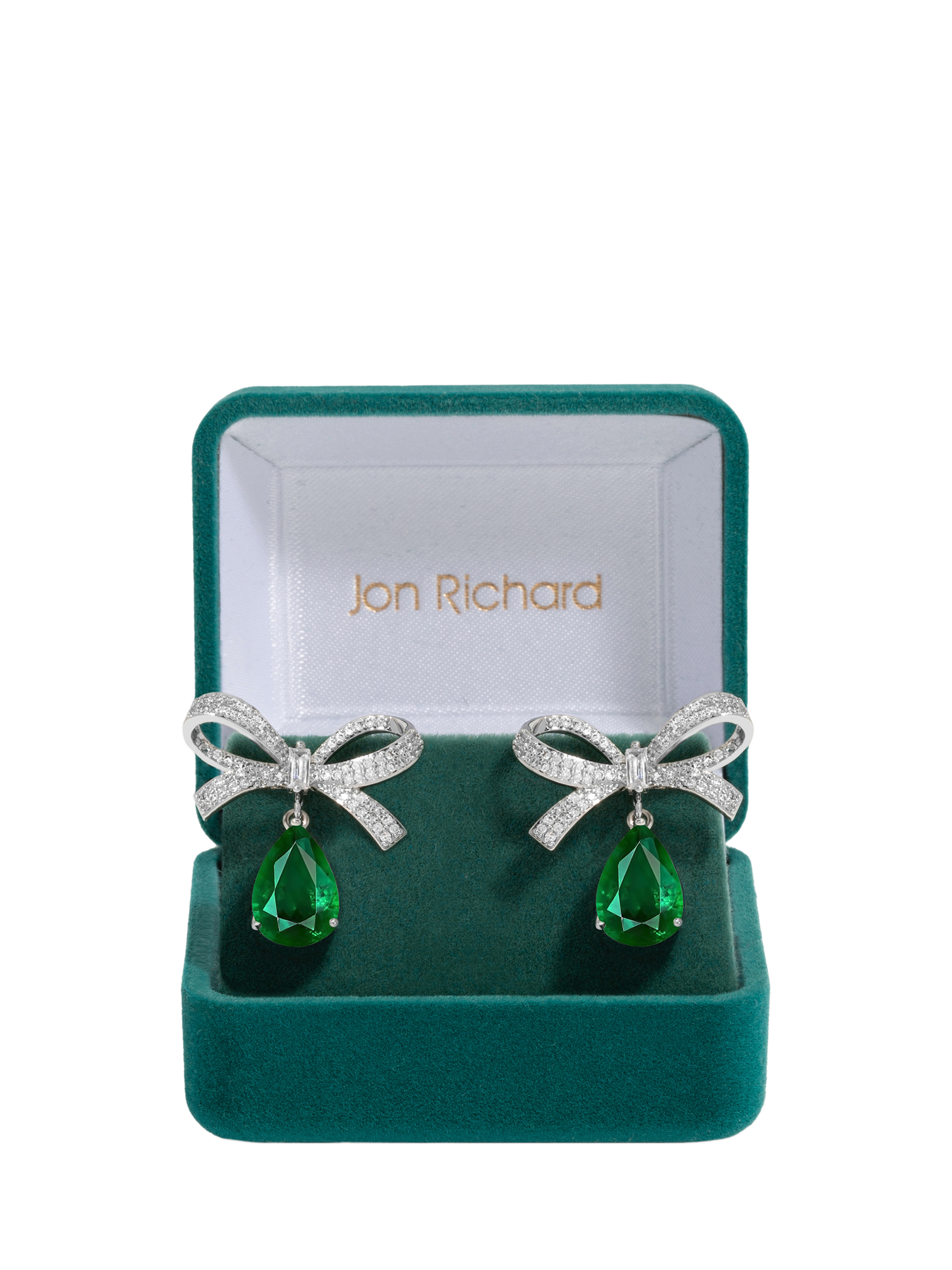 Jon Richard Emerald Bow Drop Earrings Silver