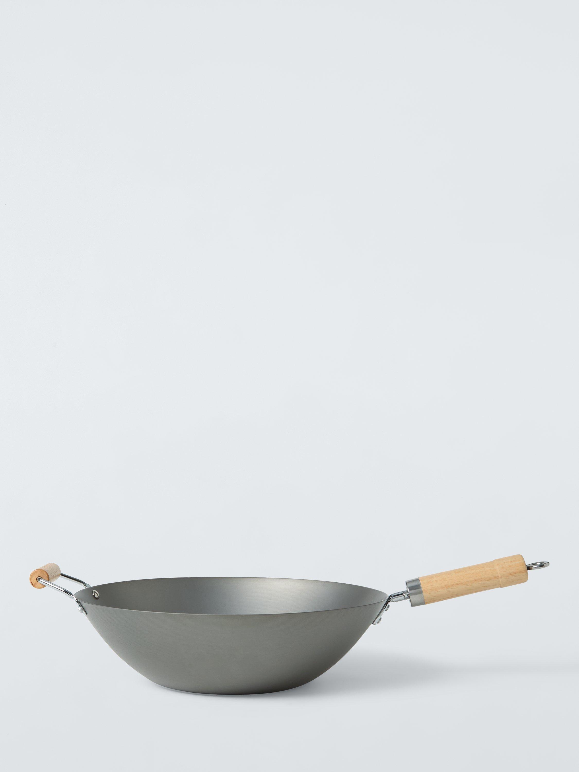 John Lewis Uncoated Carbon Steel Wok with Helper Handle, 35cm