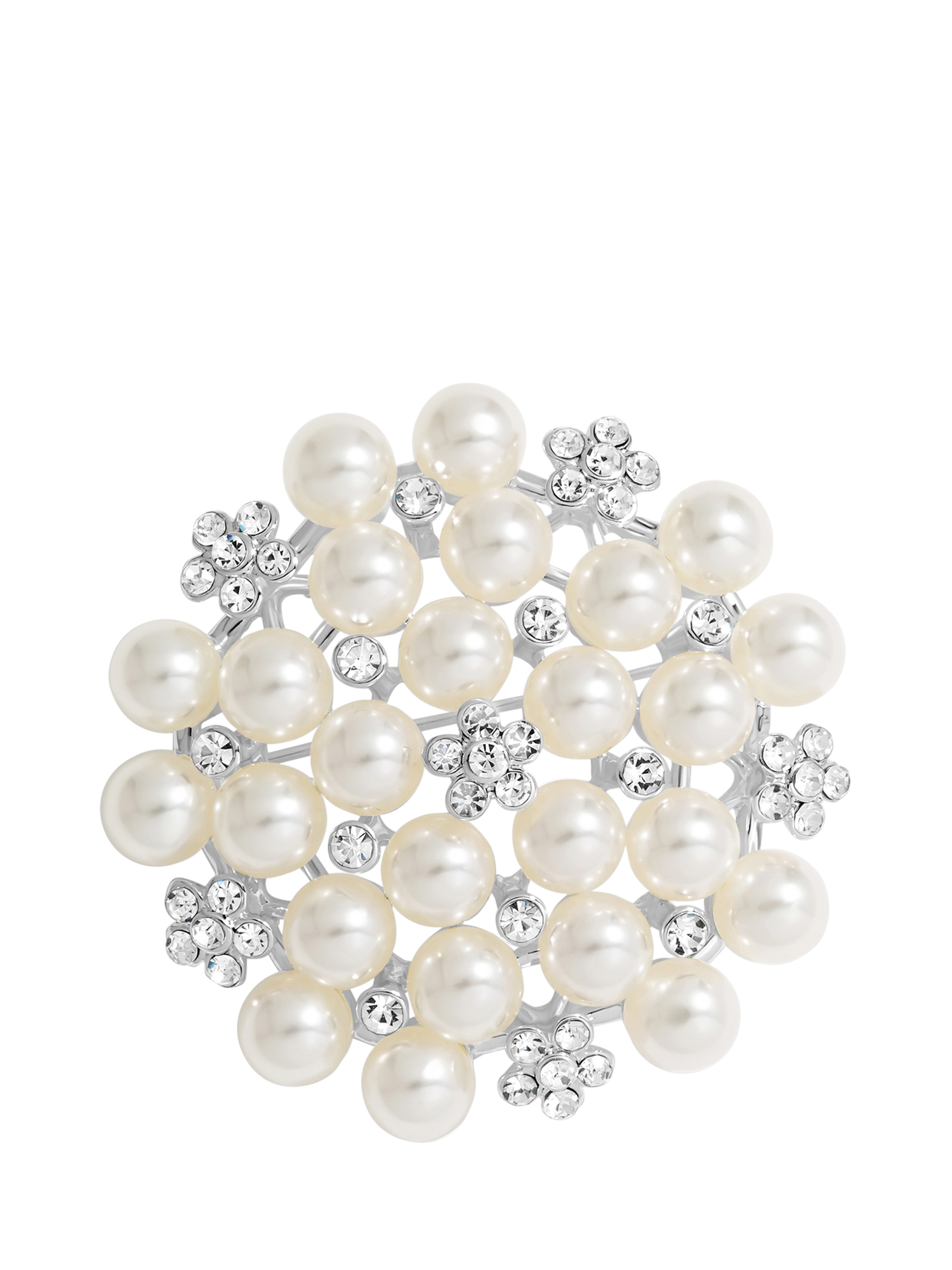 Jon Richard Pearl and Crystal Cluster Statement Brooch Silver