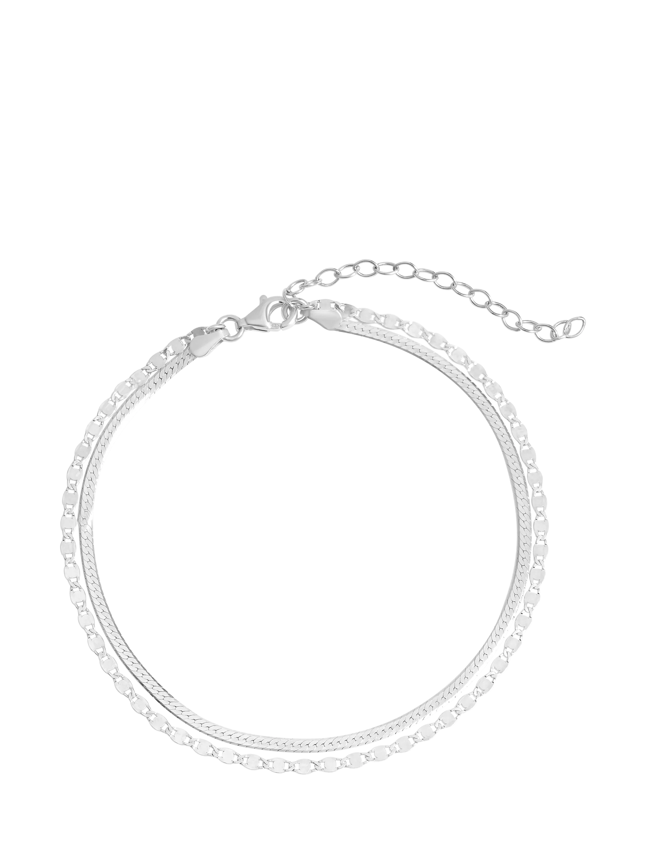 Simply Silver Polished Textured Double Chain Bracelet, Silver