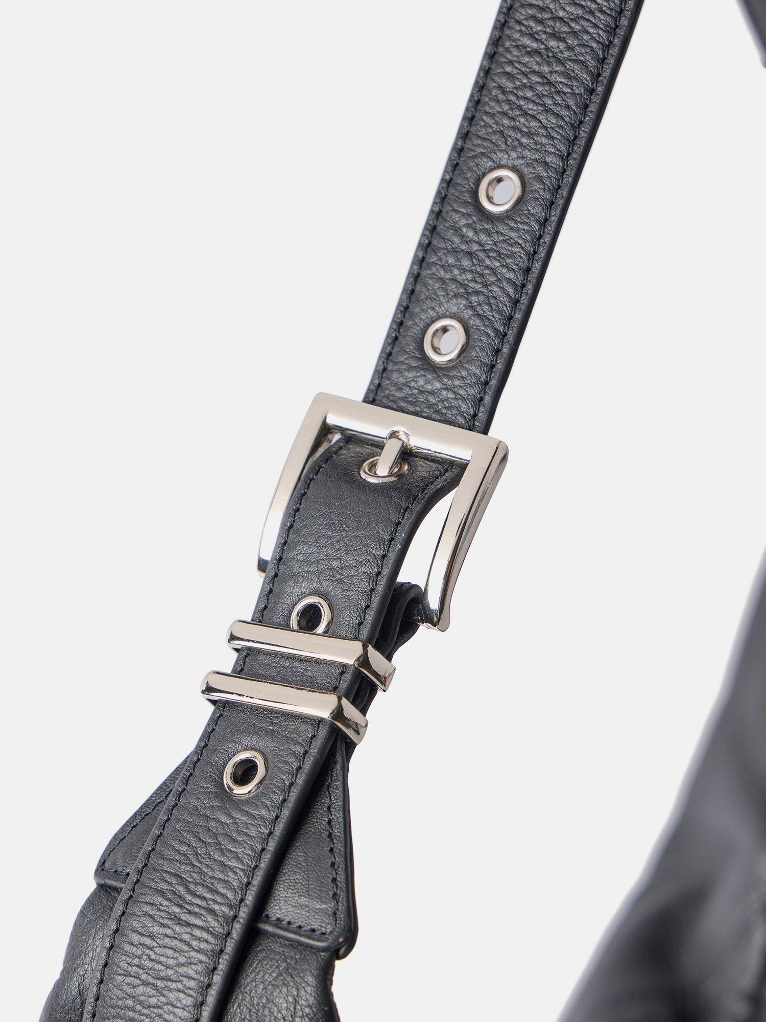 Mint Velvet Leather Slouchy Bag, Black