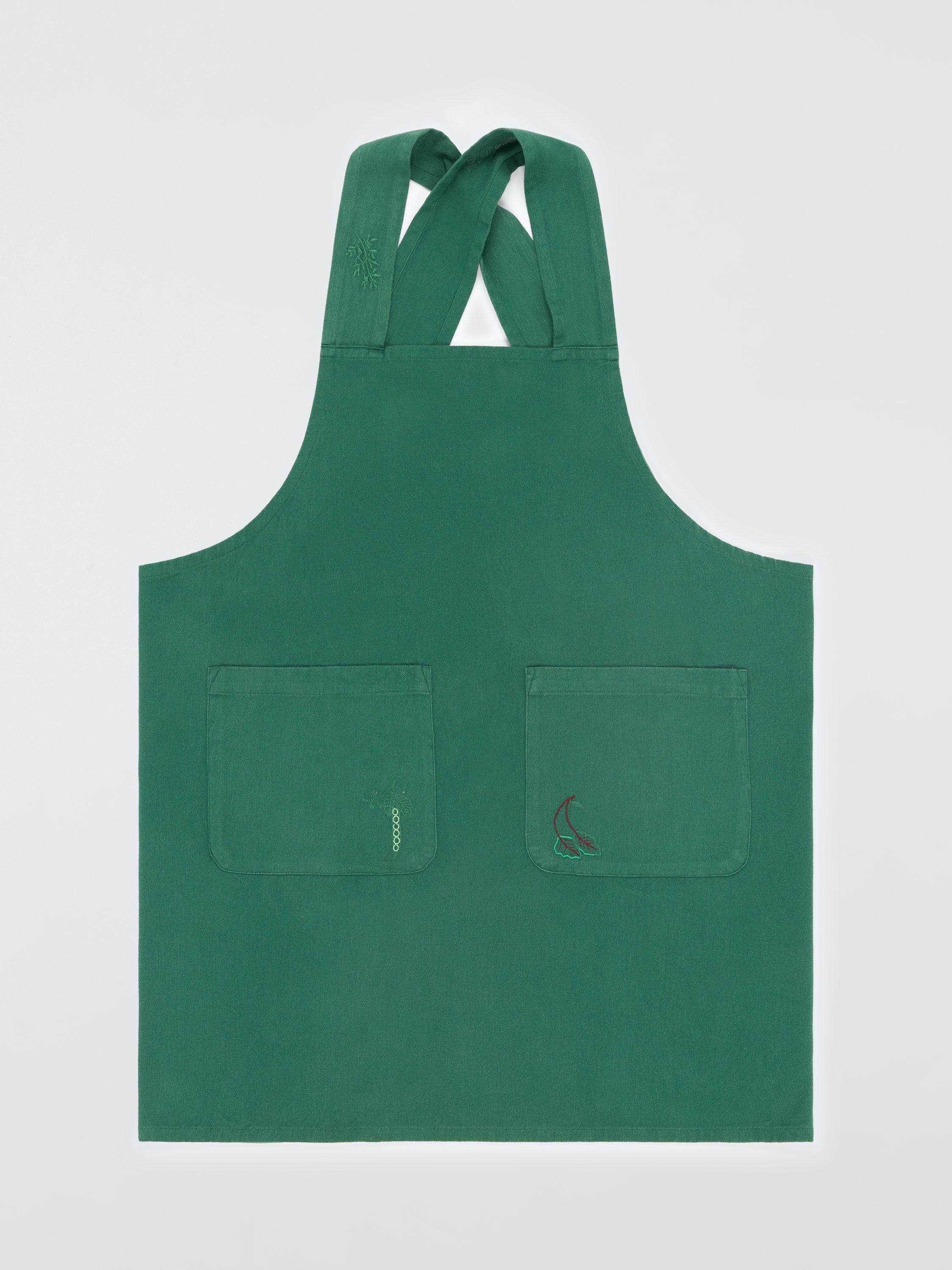 John Lewis X Deliciously Ella Embroidered Cotton Kitchen Apron, Green