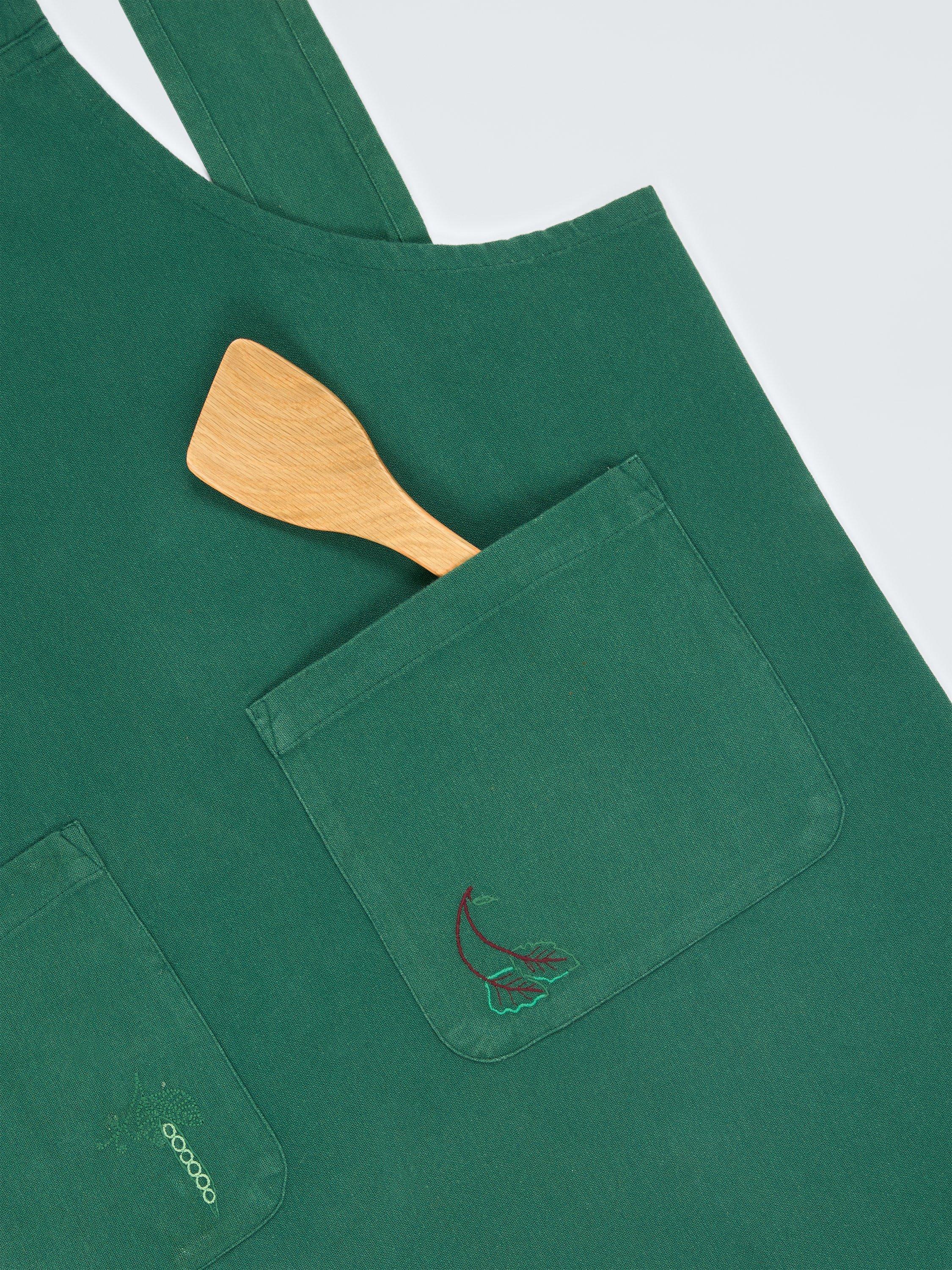 John Lewis X Deliciously Ella Embroidered Cotton Kitchen Apron, Green