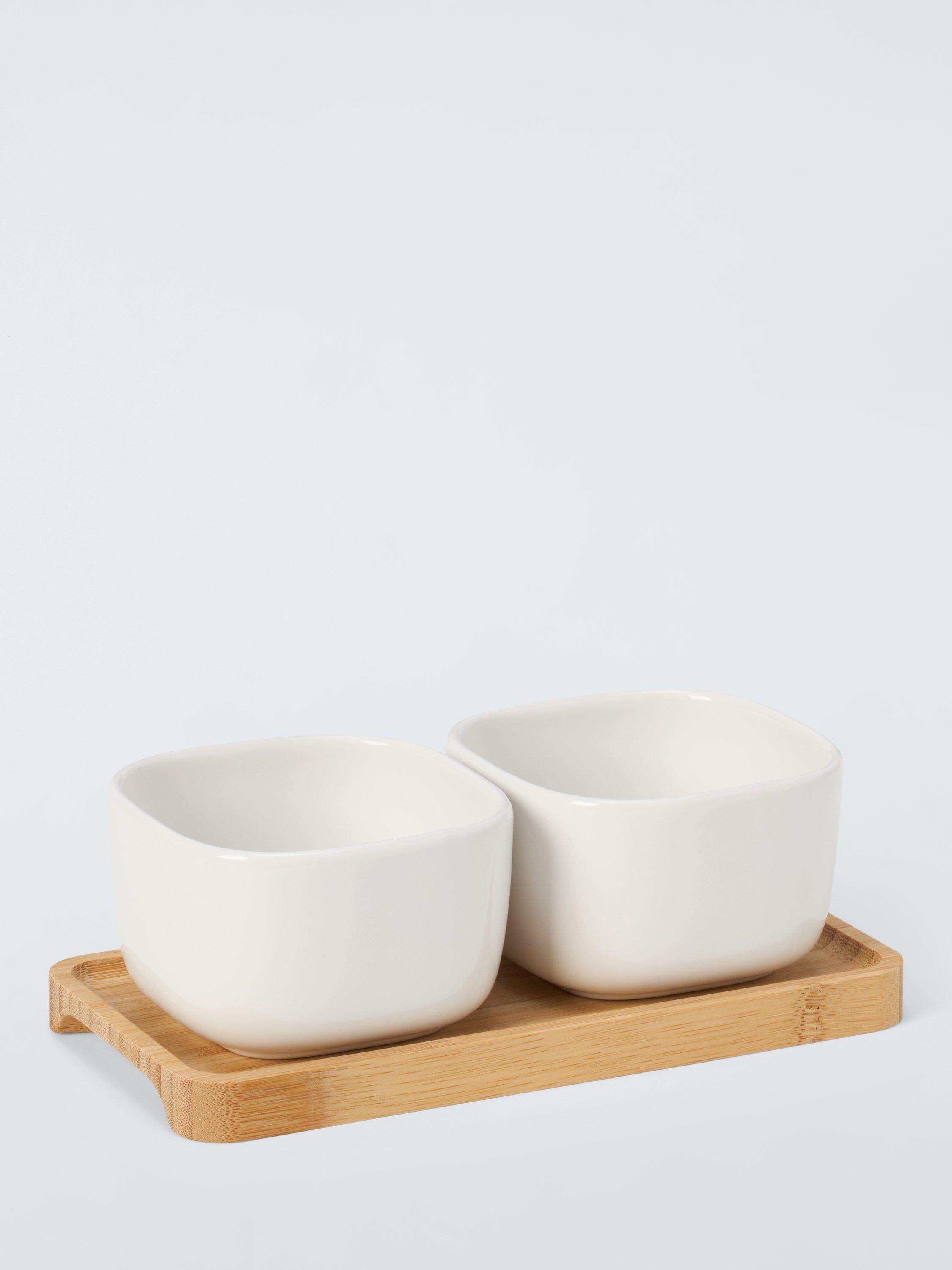 BIA Share Square Stoneware Snack Bowls with Bamboo Tray, Set of 2 ...