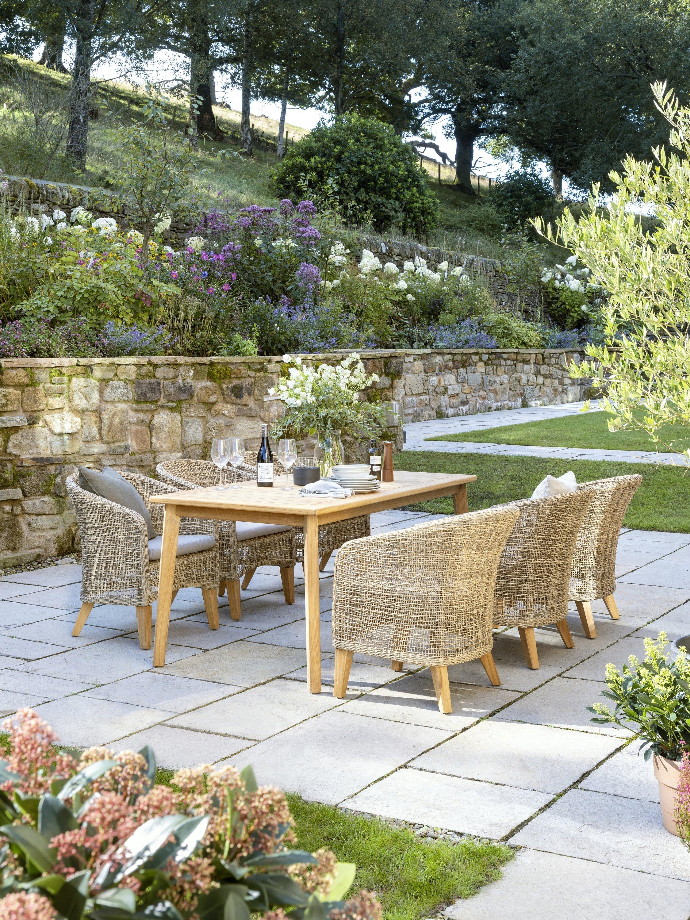 KETTLER Durban 6-Seater Teak Wood Garden Dining Table & Woven Rattan ...