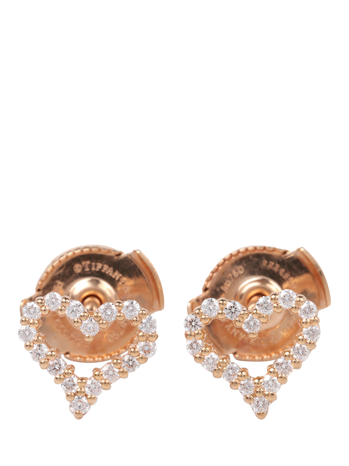 Pre loved Tiffany Co. 18ct Rose Gold Brilliant Cut Diamond Extra Mini Heart Stud Earrings