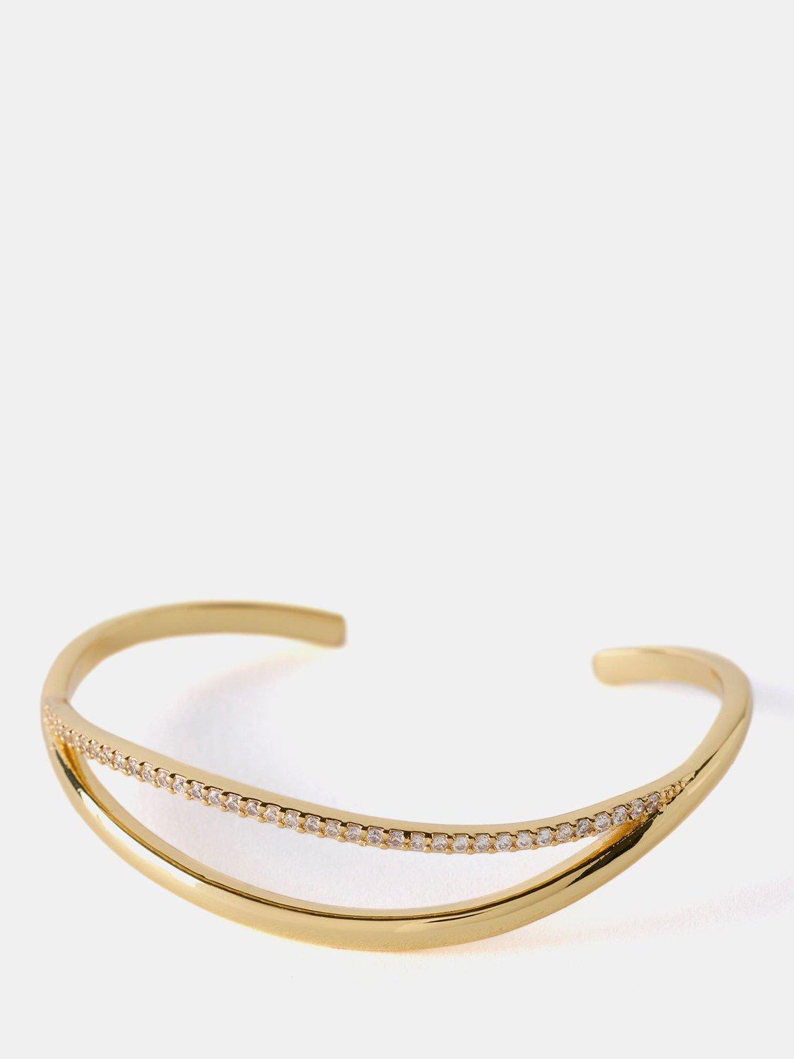 Mint Velvet Plated Pave Crystal Cuff Bracelet, Gold