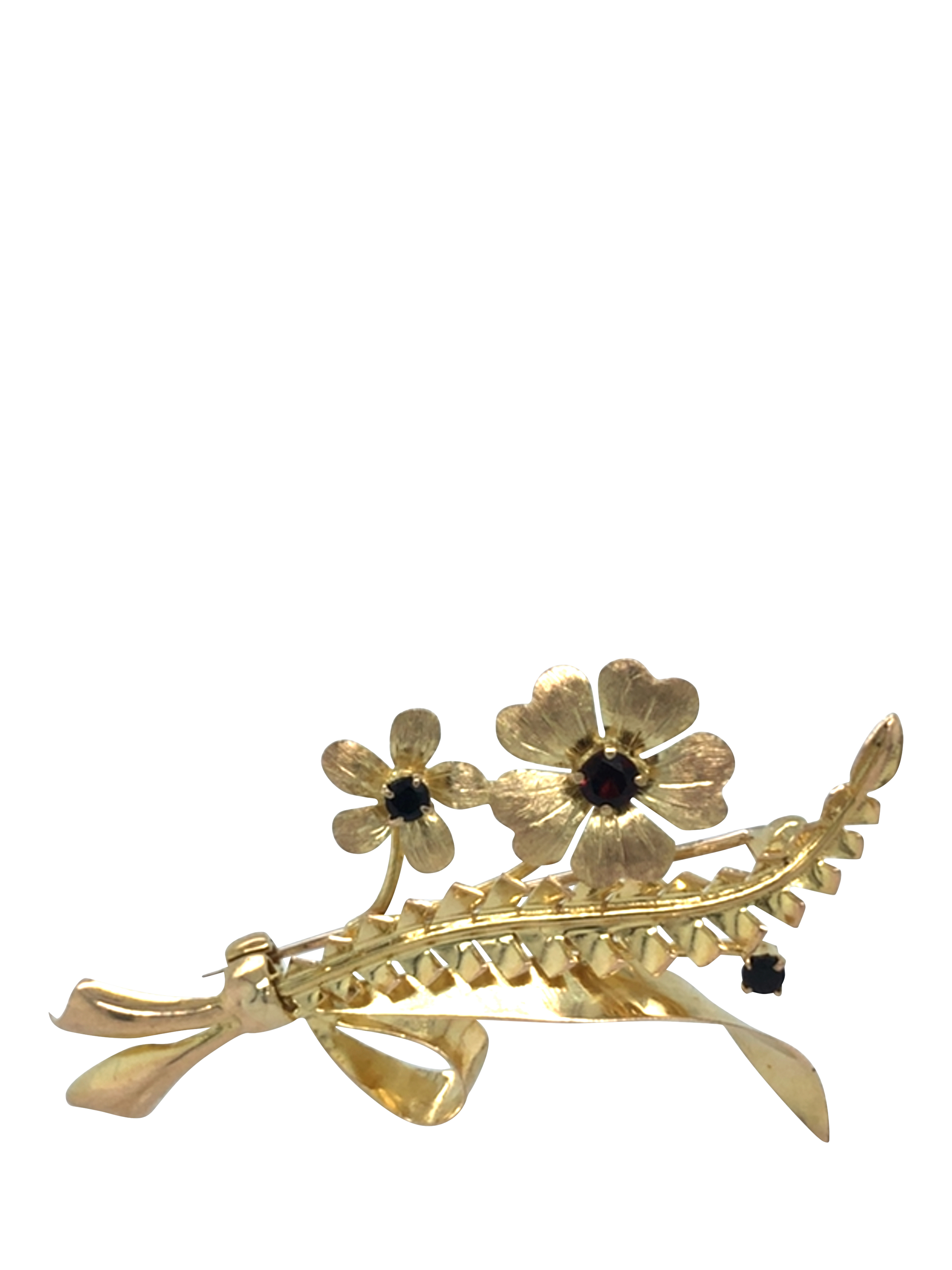 Vintage Fine Jewellery Pre Loved 9ct Yellow Gold Garnet Spray Brooch Dated London 1965
