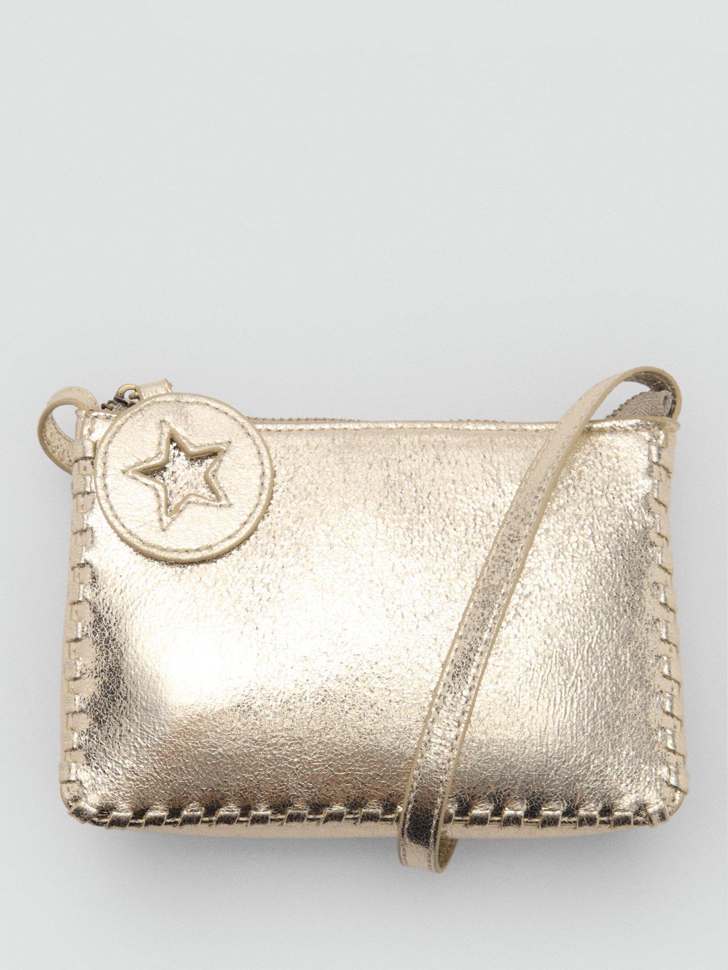 Mango Golden Metallic Pouch Bag, Gold