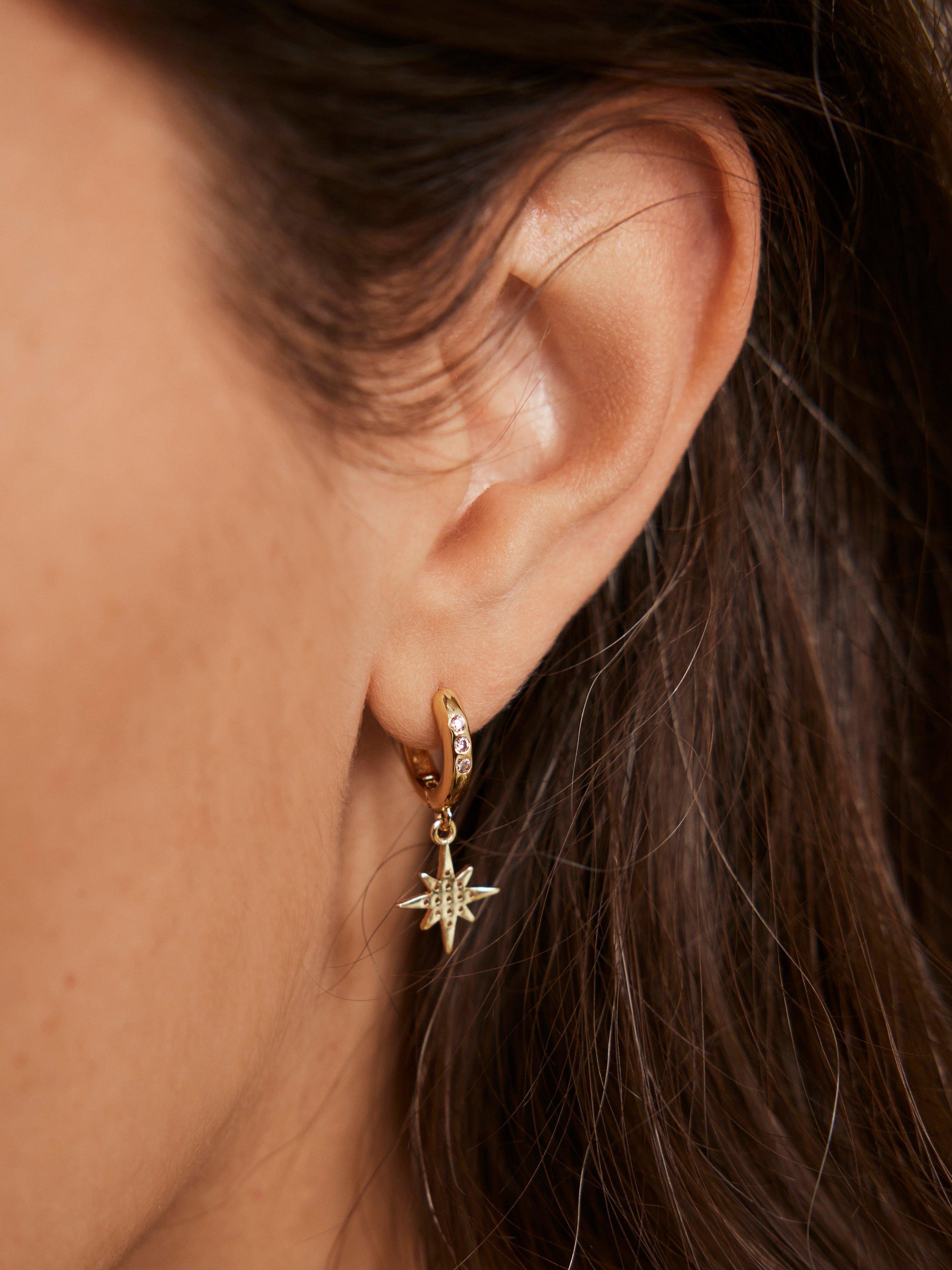 Mint Velvet Cubic Zirconia Star Hoop Earrings Gold