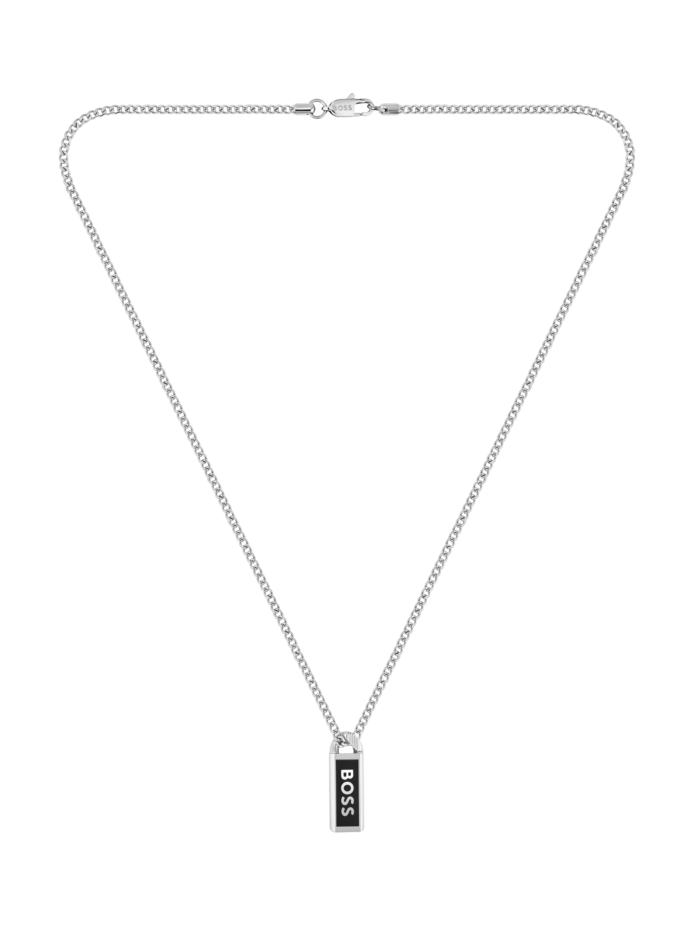 BOSS Men's Kassy Emblem Enamel Logo Pendant Necklace, Silver/Black