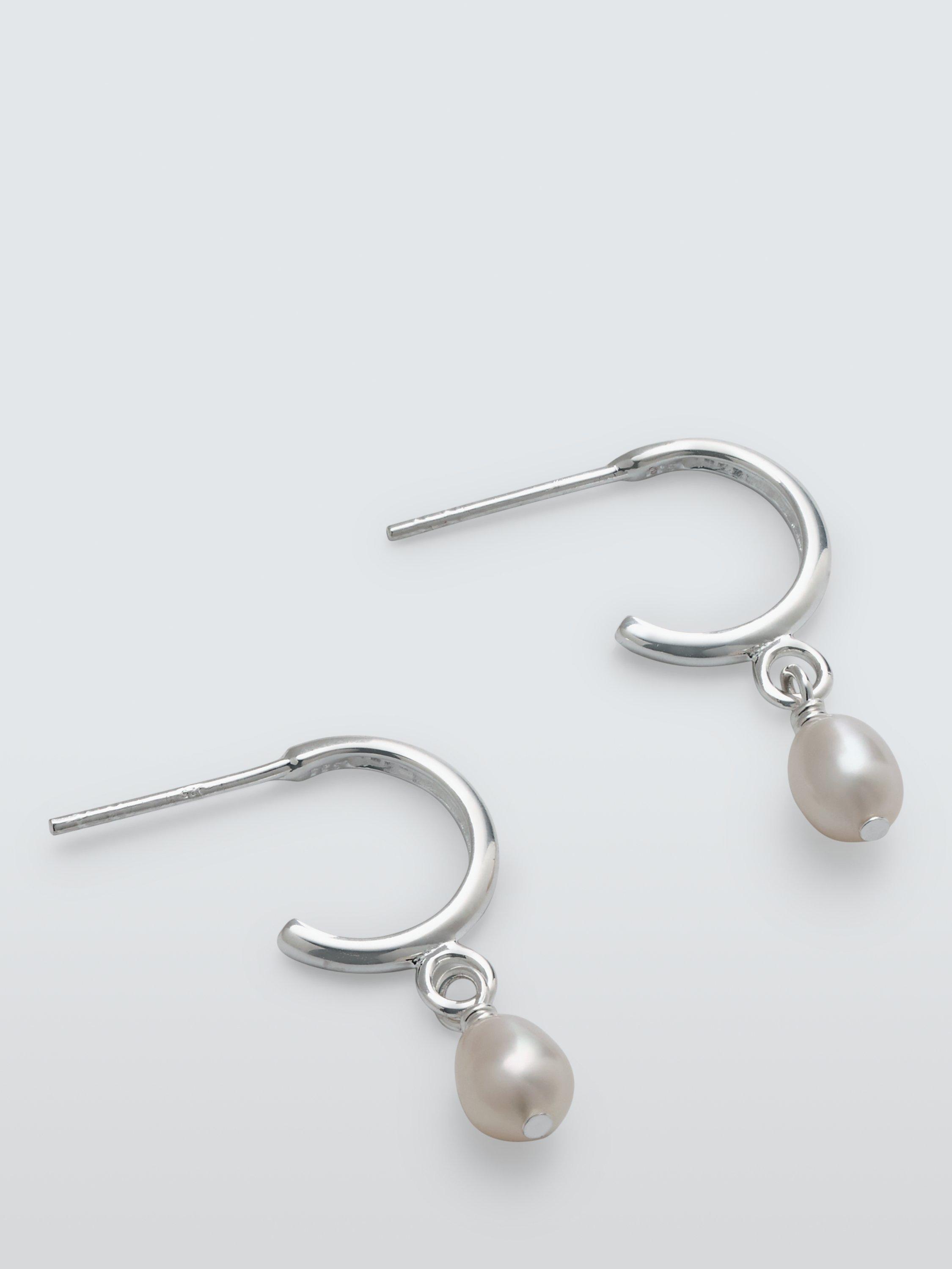 John Lewis Sterling Silver 925 Half Hoops with Freshwater Pearl Drops ...