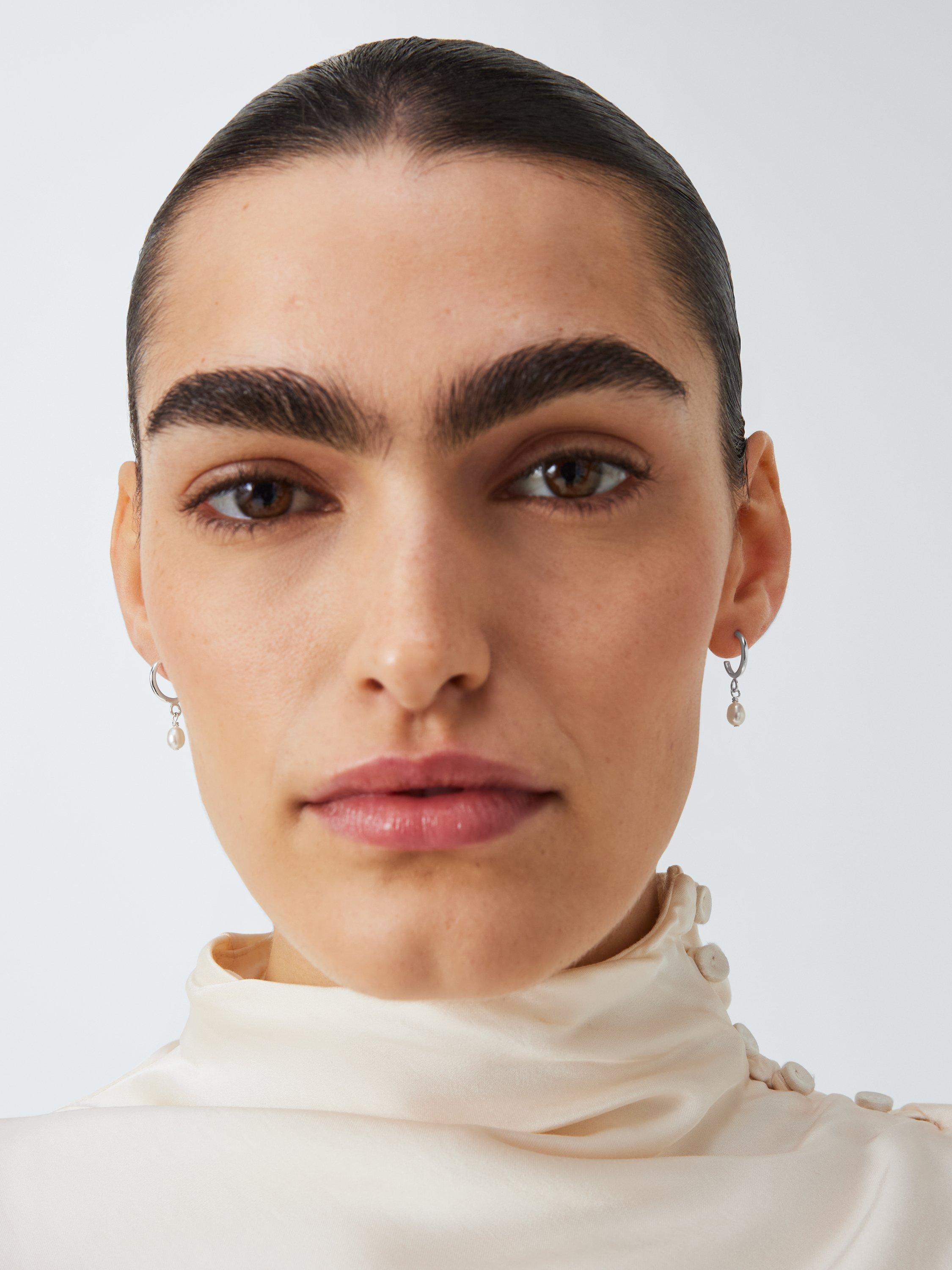 John Lewis Sterling Silver 925 Half Hoops with Freshwater Pearl Drops ...