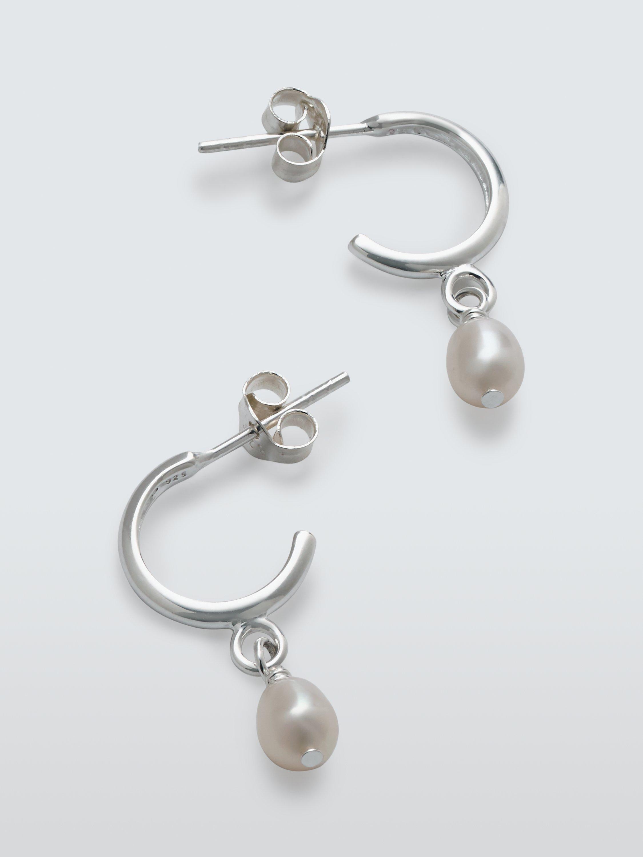 John Lewis Sterling Silver 925 Half Hoops with Freshwater Pearl Drops ...