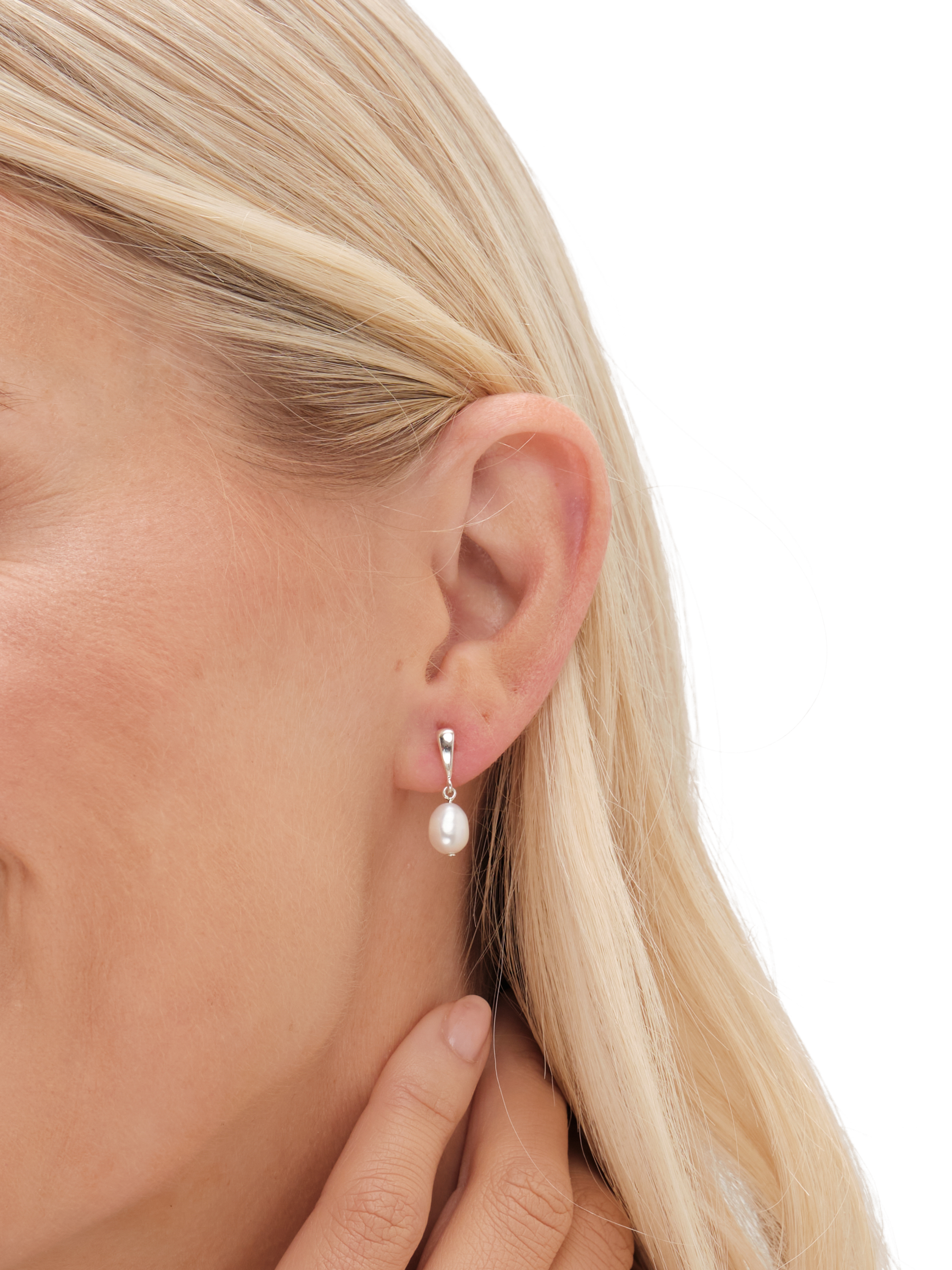 Simply Silver Polished and Pearl Drop Stud Earrings, Silver